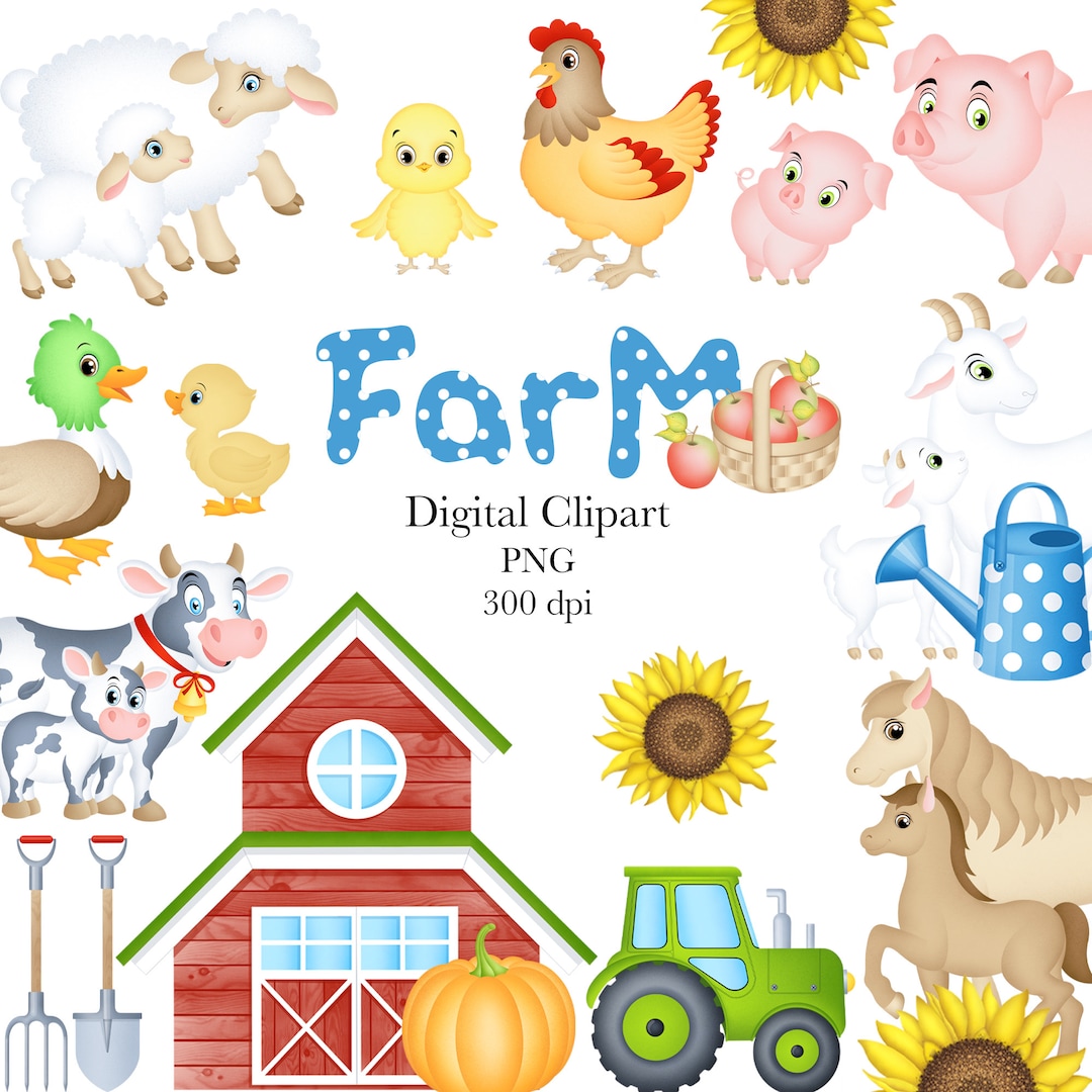 Cute Farm Clipart, Farm Digital Clipart, Animals Clipart, Domestic ...
