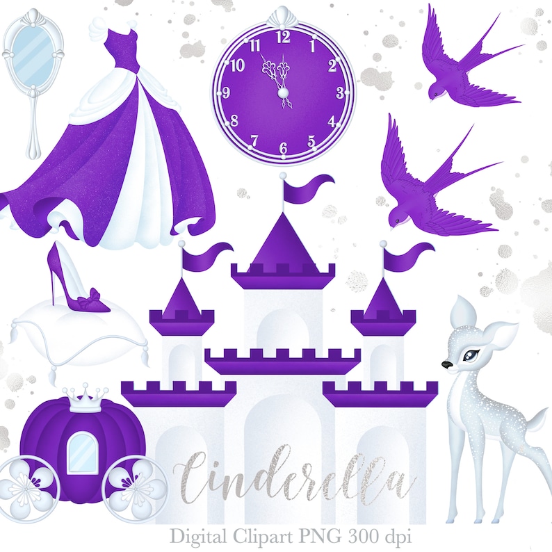 Cinderella Clipart, Castle Clipart, Purple Silver and White Clipart ...