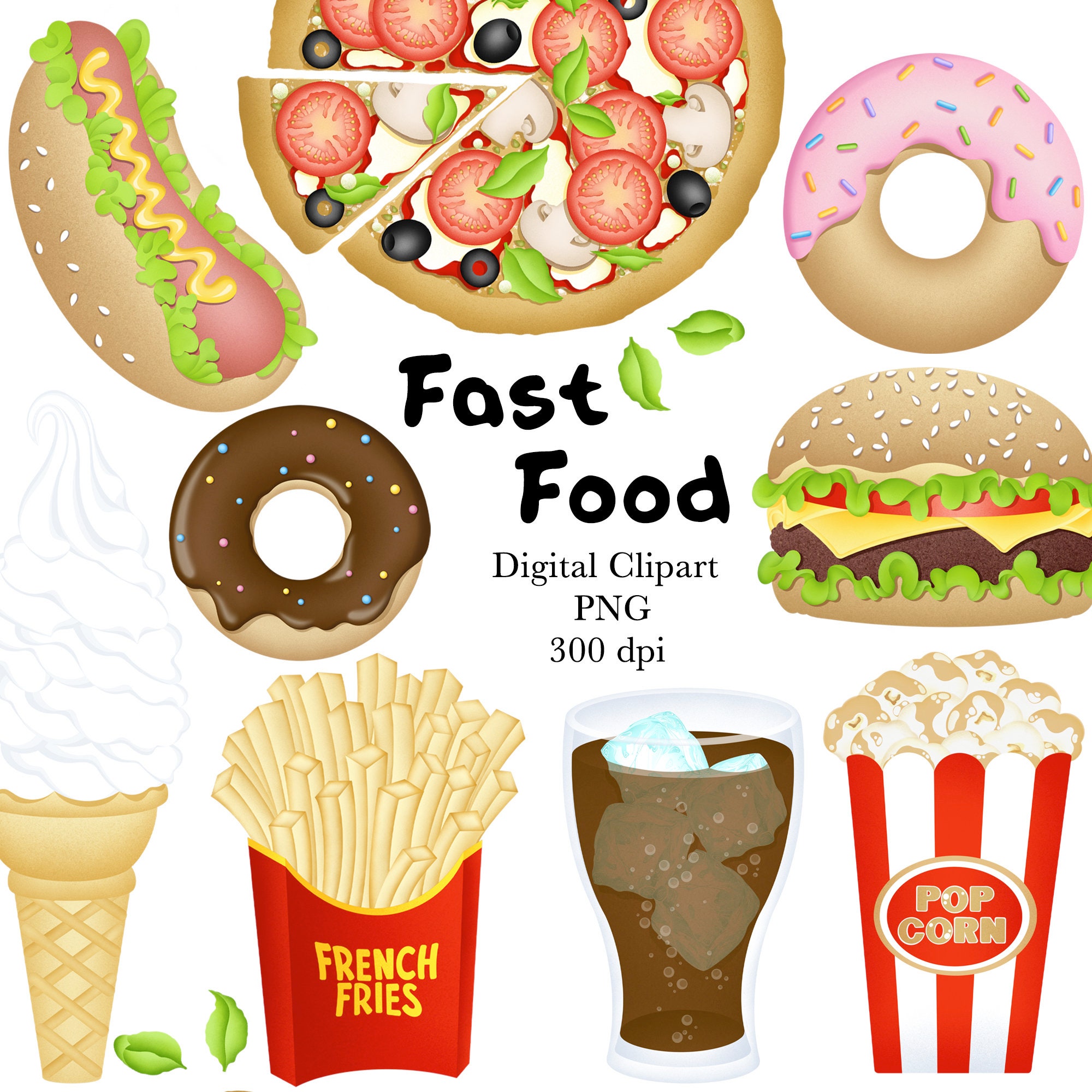 Fast Food Clipart, Food and Drink Clipart, Pizza, Hamburger, Hot Dog ...