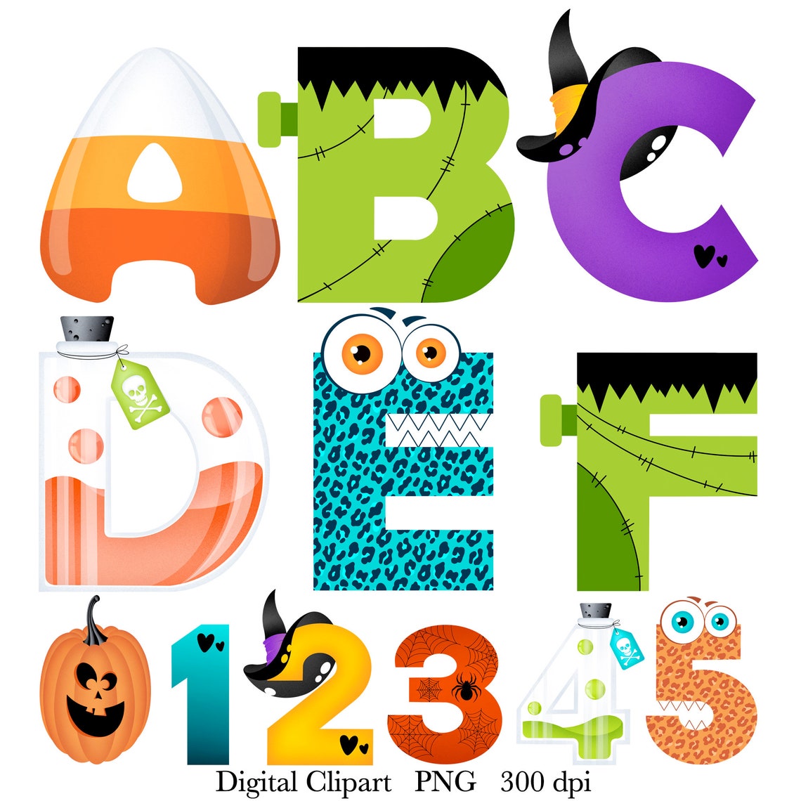 Halloween Alphabet Clipart, Halloween Numbers Clipart, Halloween ...