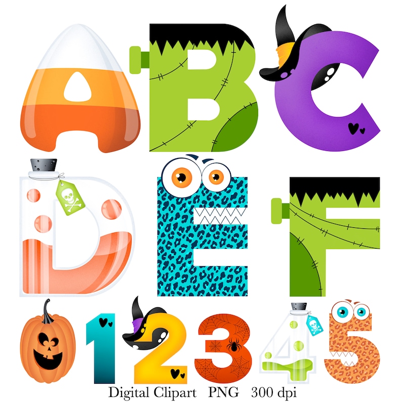 Halloween Alphabet Clipart, Halloween Numbers Clipart, Halloween ...