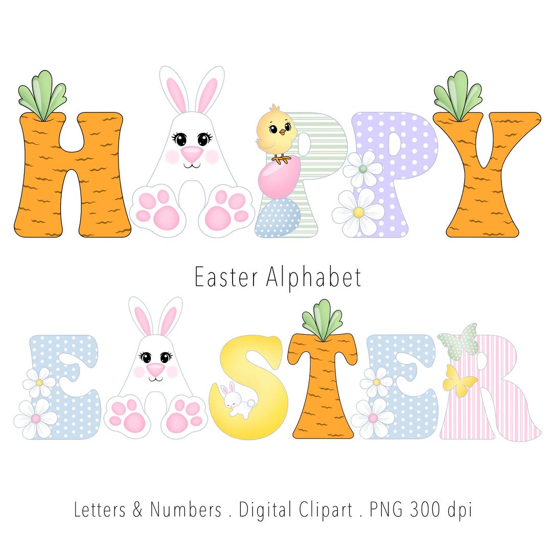Easter Alphabet Clipart, Easter Numbers Clipart, Easter, Letters ...