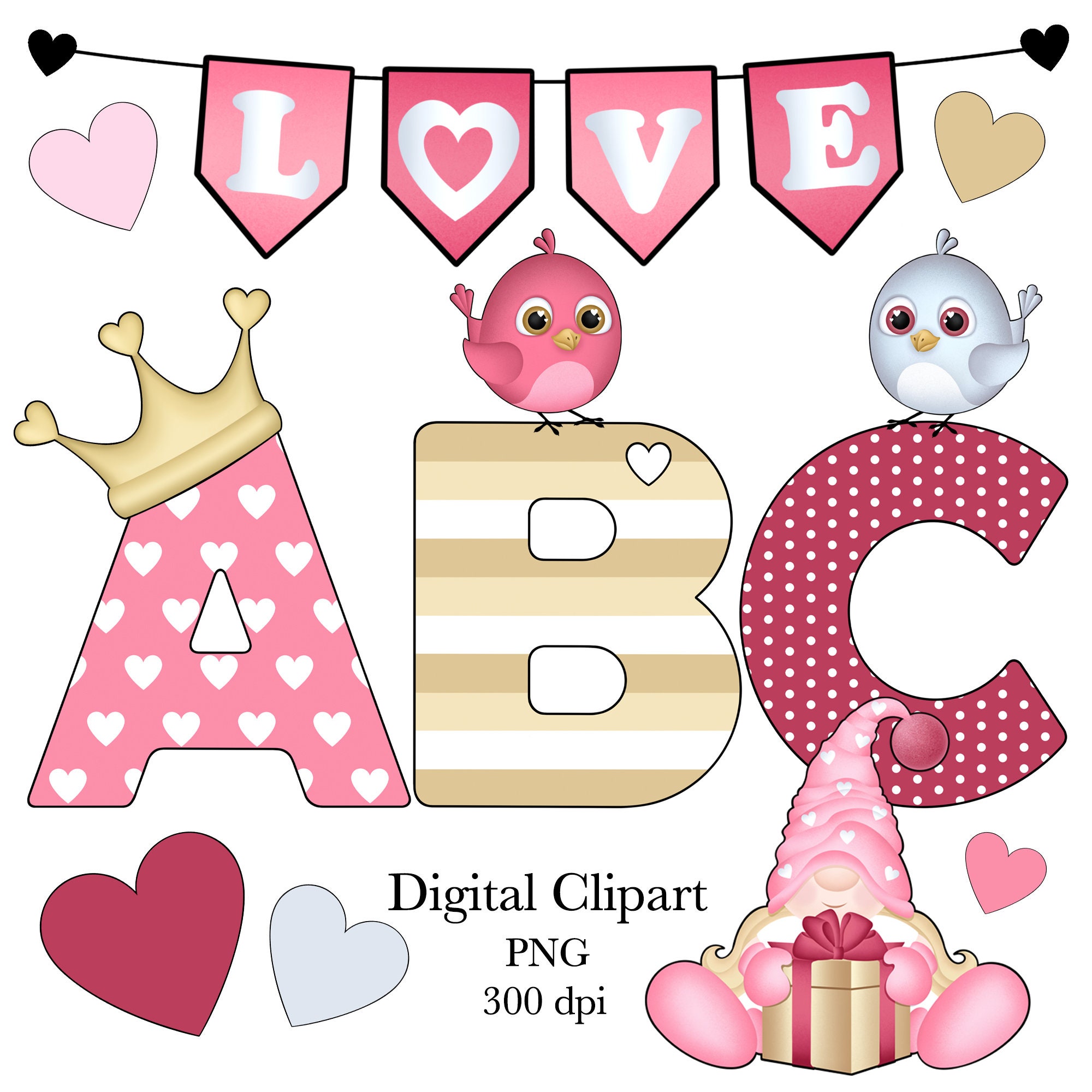 Valentine's Day Alphabet Clipart, Gnomes Alphabet, Pinkclipart, Love ...