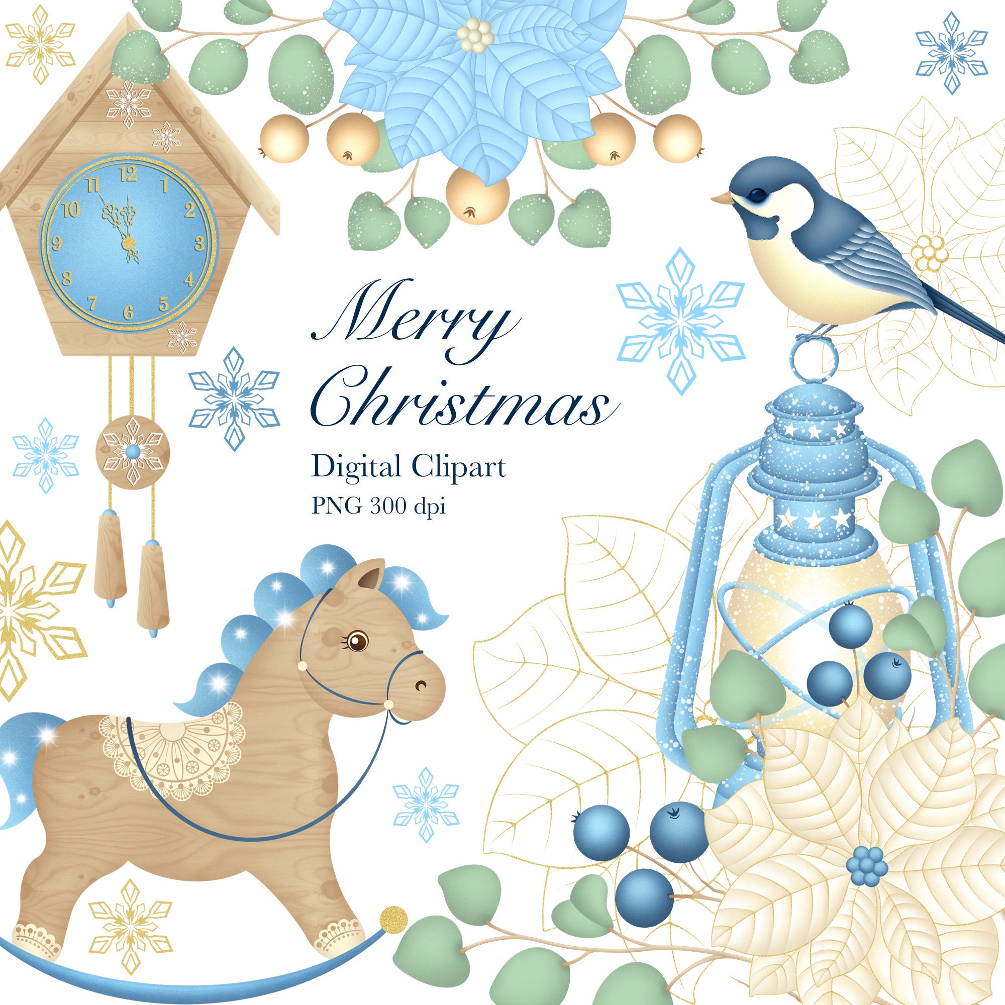 Christmas Clipart Blue Christmas Clipart Merry Christmas - Etsy