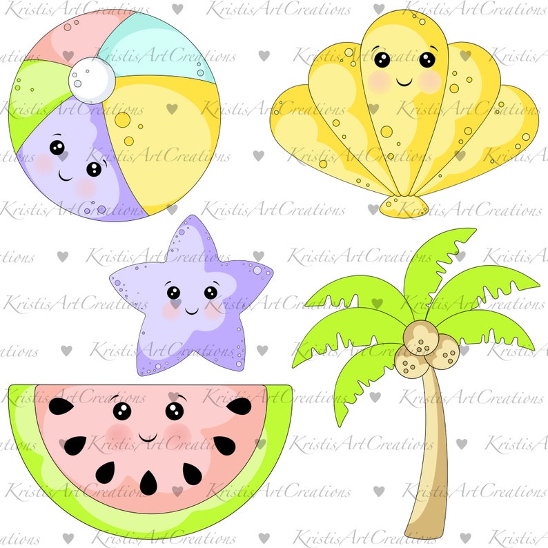 Summer Clipart, Cute Summer, Beach Clipart, Flamingo, Sun, Starfish ...