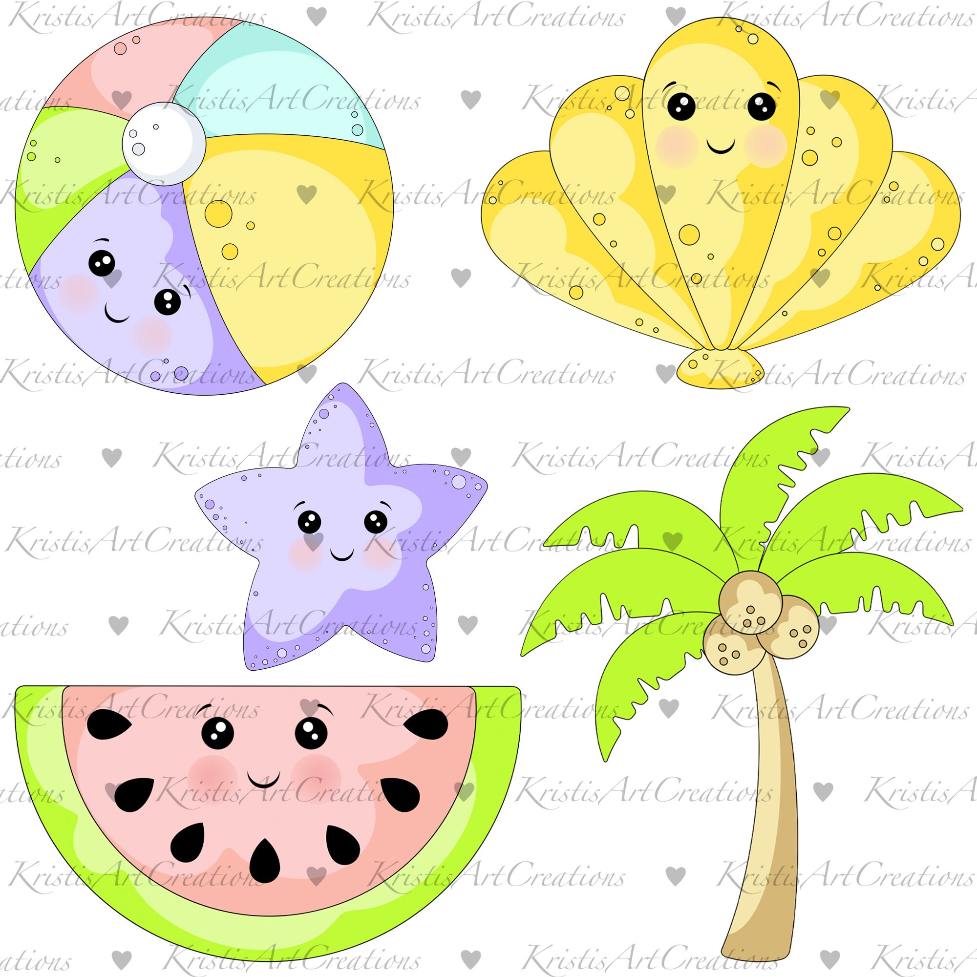 Summer Clipart, Cute Summer, Beach Clipart, Flamingo, Sun, Starfish ...