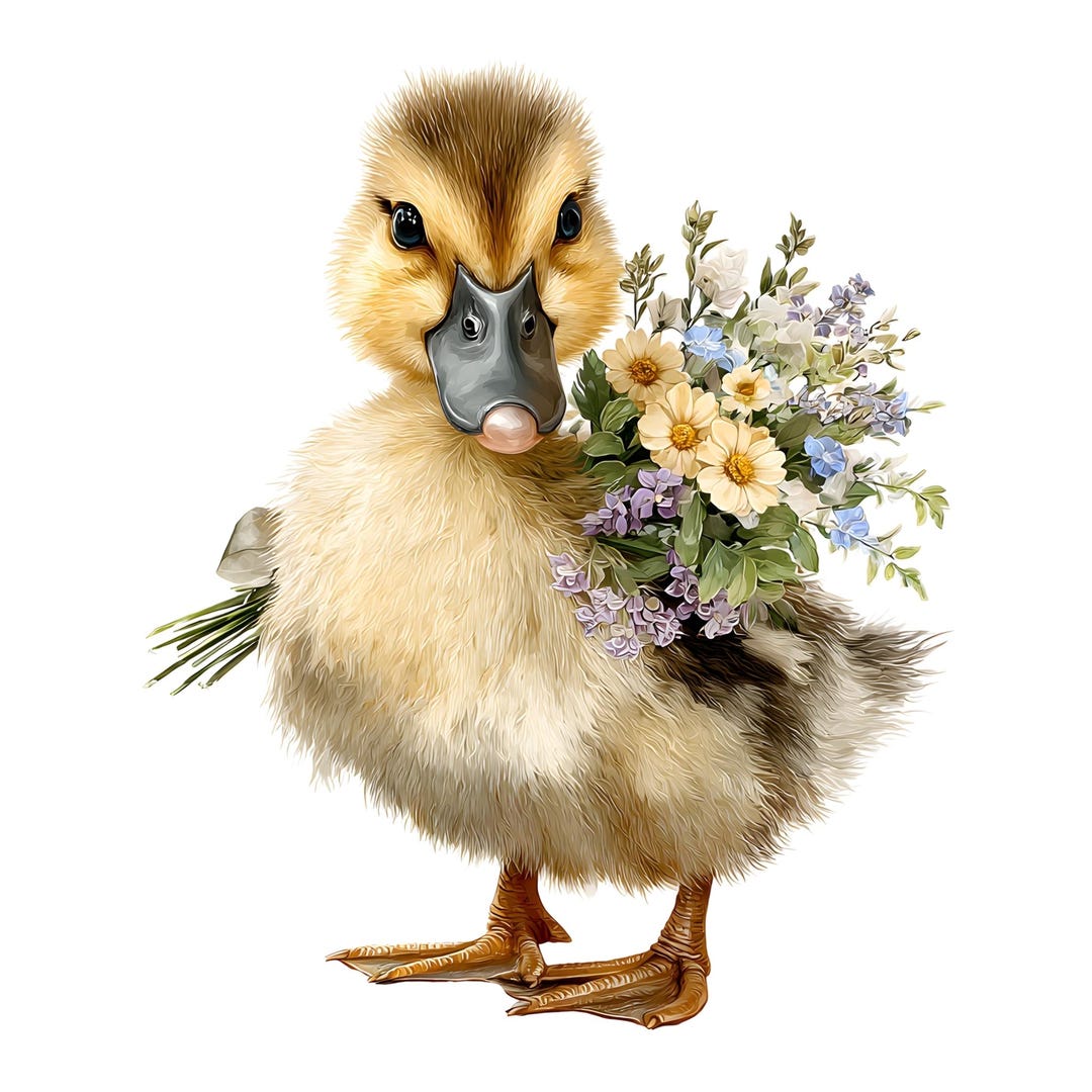 Duckling With Flowers Clipart, Baby Duck Nursery Wall Art, Digital ...
