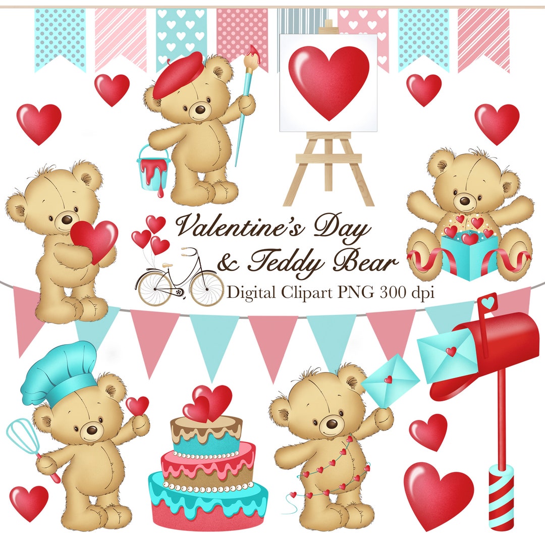 Valentine's Day Clipart, Teddy Bear Clipart, Love Clipart, Cute Teddy ...