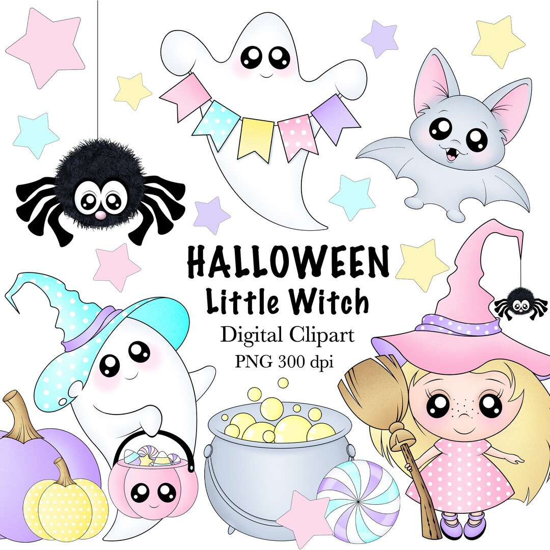 Little Witch Halloween Clipart, Halloween Clipart, Ghost, Pumpkin ...