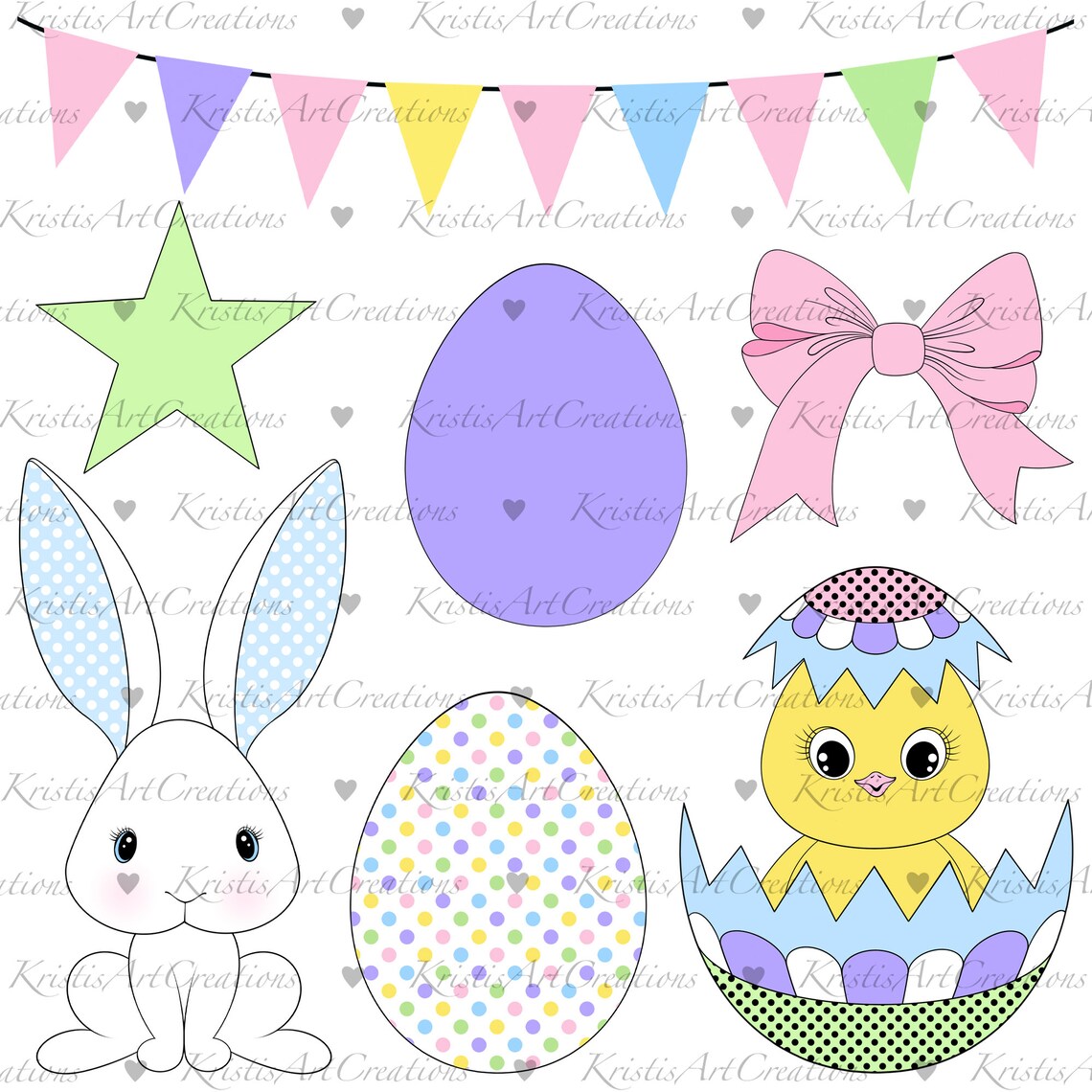 Cute Easter Clipart, Happy Easter, Easter Clipart, Bunny , Eggs, Chick ...