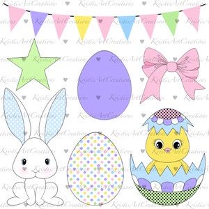 Cute Easter Clipart, Happy Easter, Easter Clipart, Bunny , Eggs, Chick ...