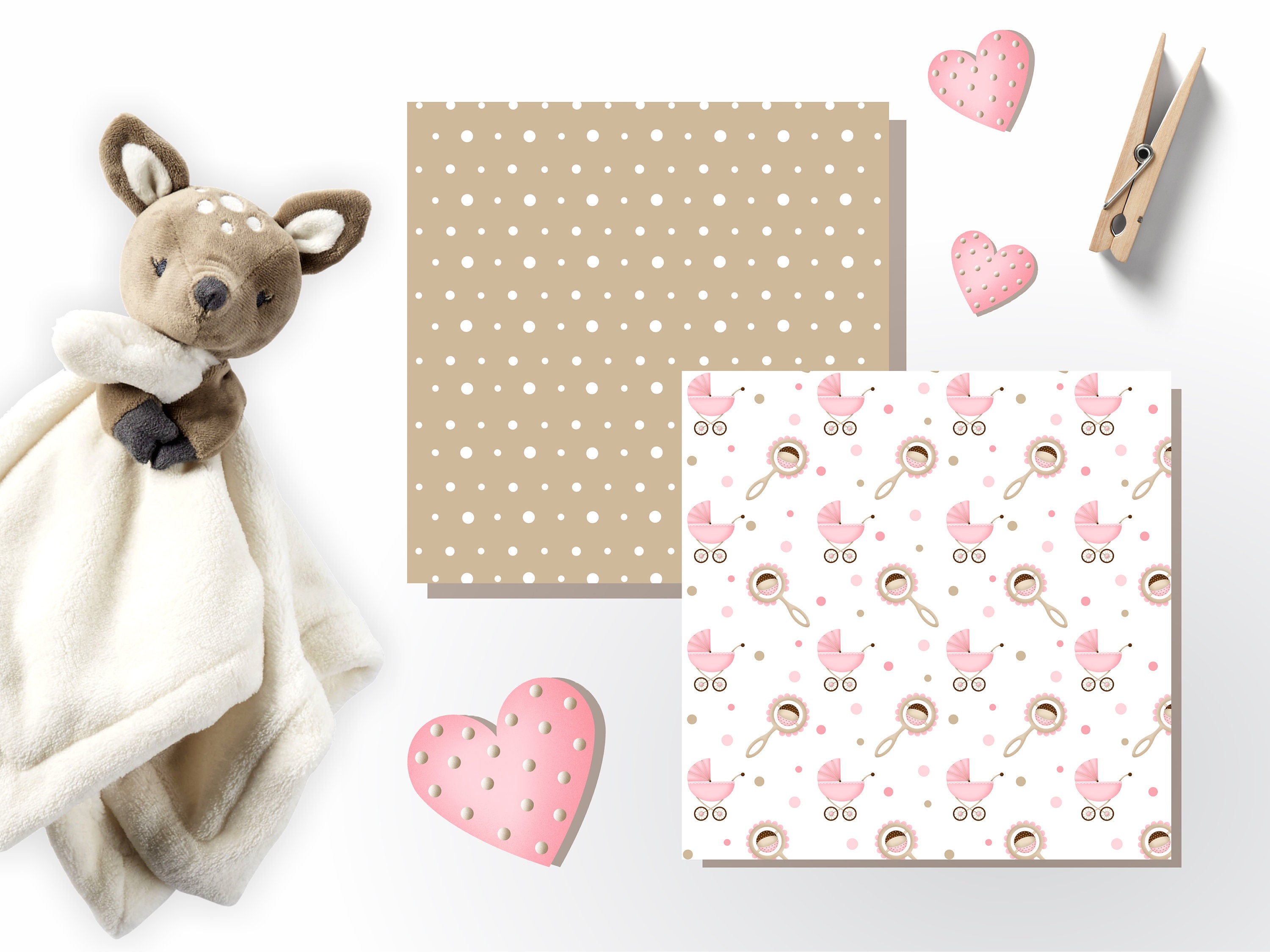 Digital Baby Girl Patterns, Baby Girl Seamless Patterns, Baby Girl ...