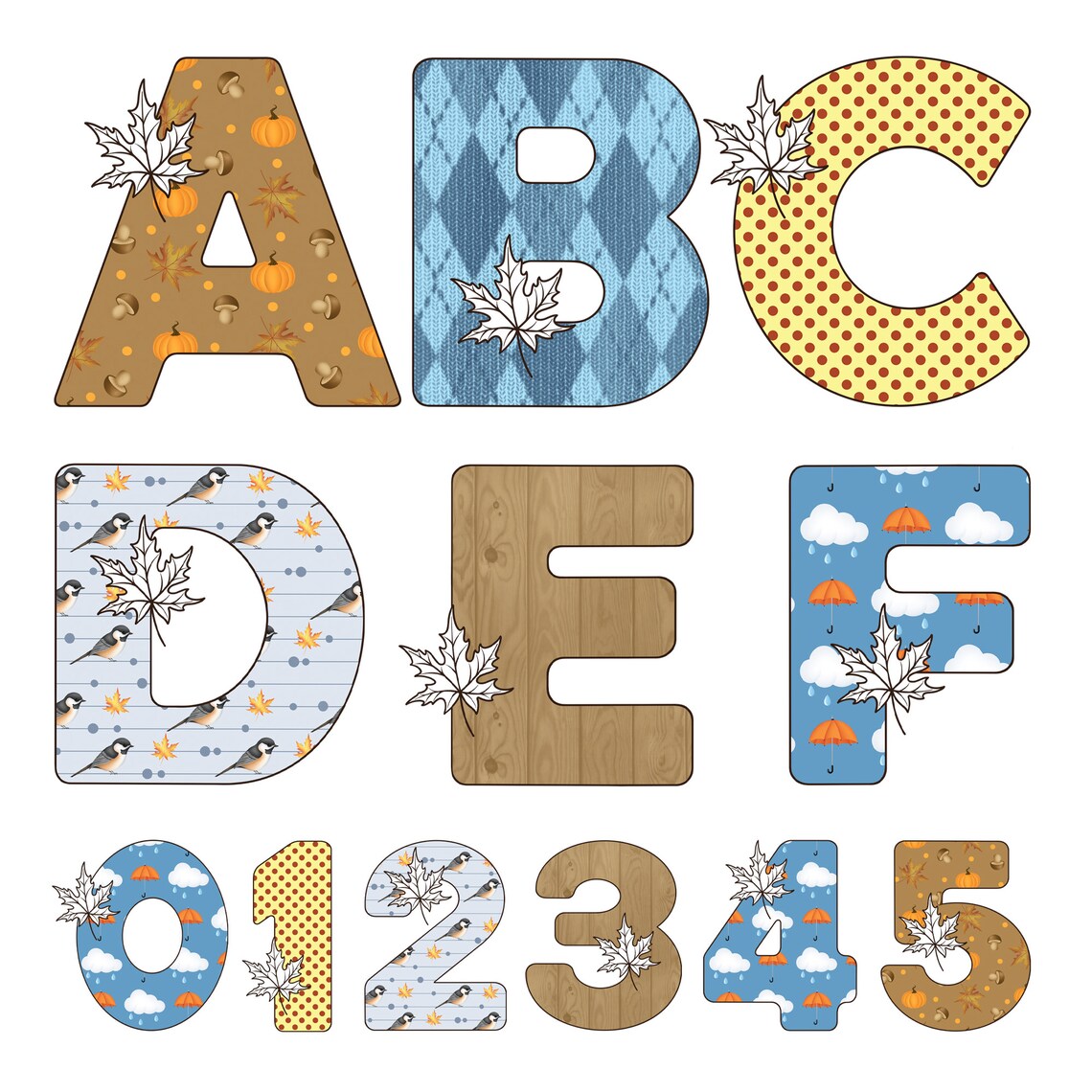 Autumn Alphabet Clipart, Fall Alphabet Clipart, Letters, Numbers, Fall ...