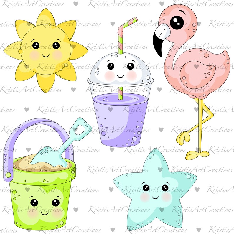 Summer Clipart, Cute Summer, Beach Clipart, Flamingo, Sun, Starfish ...