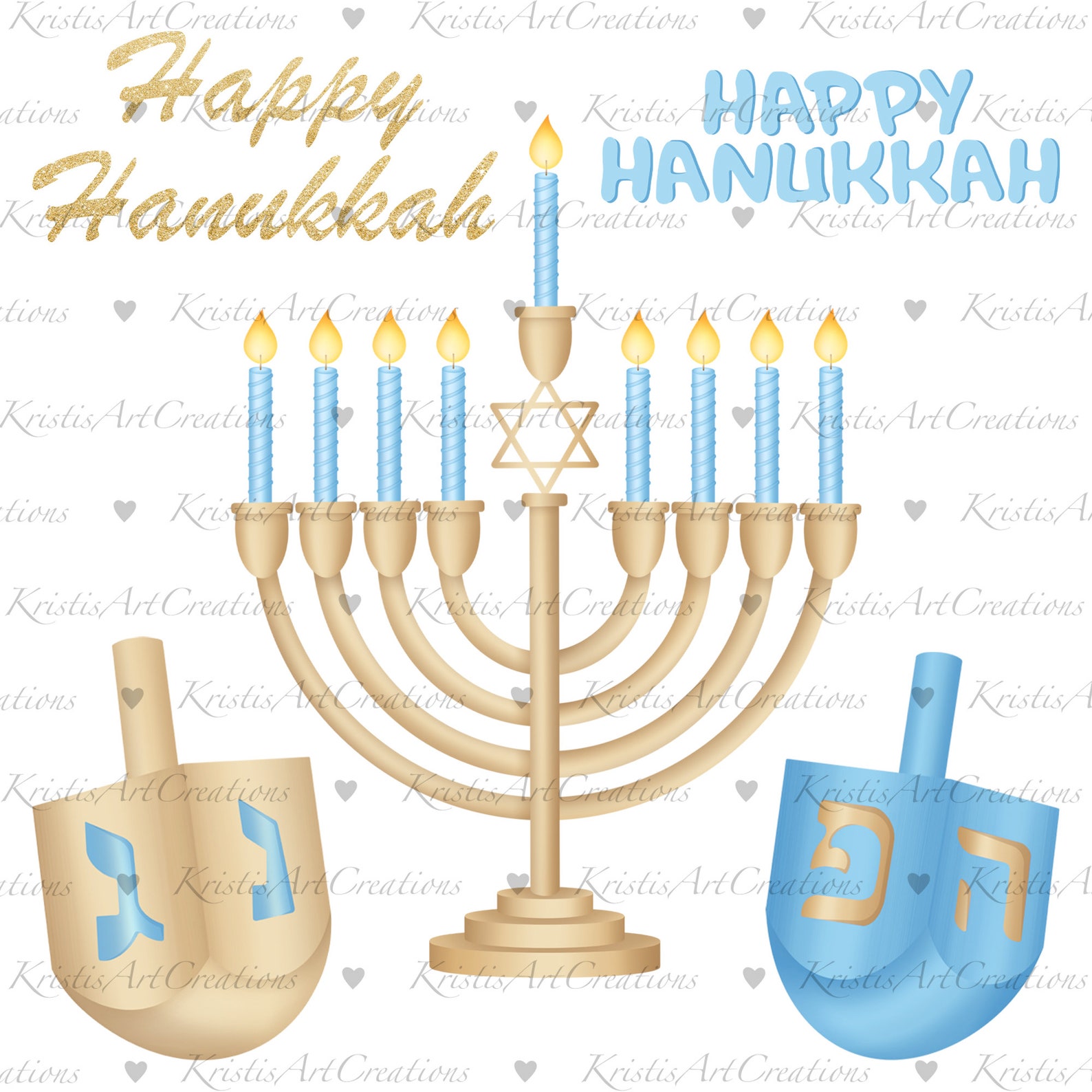 Happy Hanukkah Clipart, Blue Clipart, Happy Hanukkah Digital Clipart ...