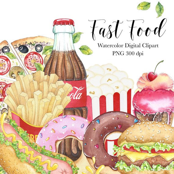 Watercolor Fast Food Clipart Sale Fast Food Clipart - Etsy