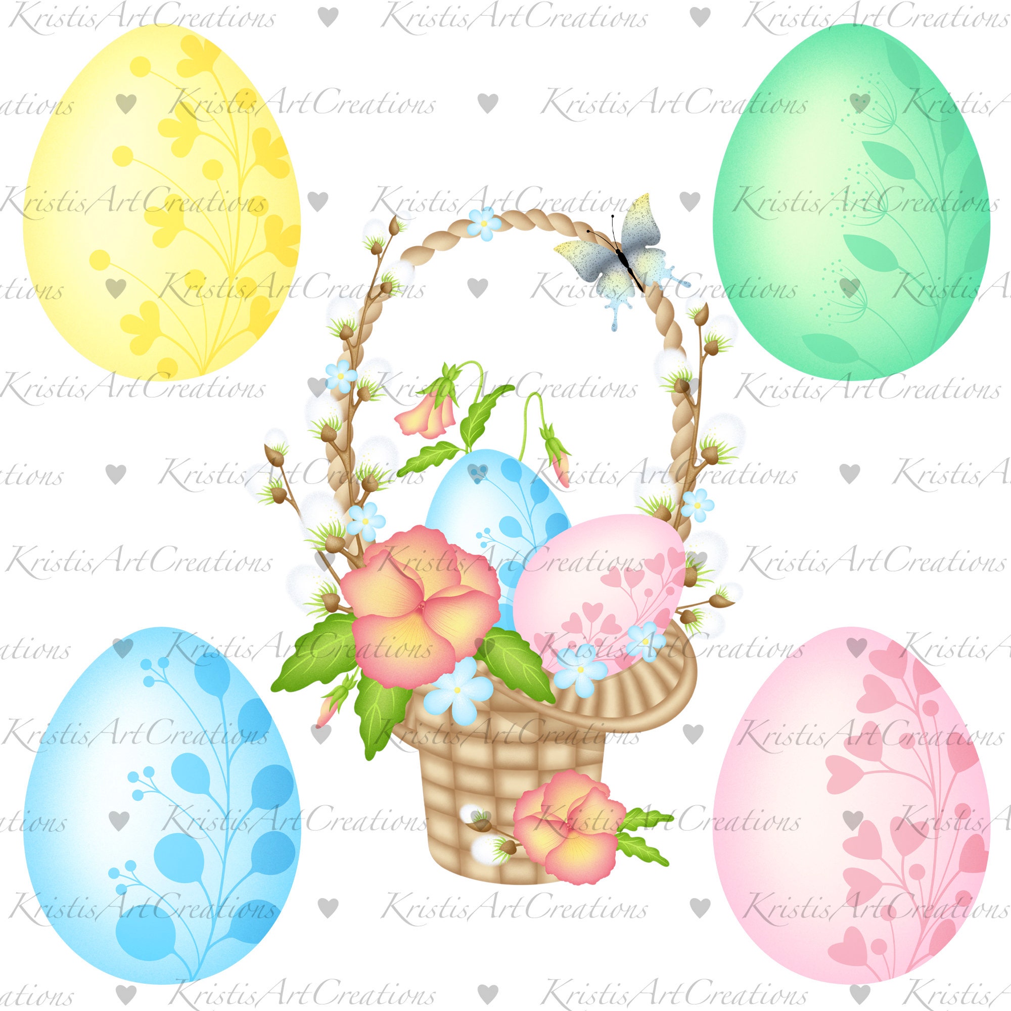 Easter Clipart, Digital Easter Clipart, Bunnies Clipart, Floral Clipart ...