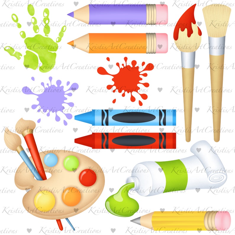 Art Class Clipart, Back to School Clipart, Drawing Suplies, Multicolor ...