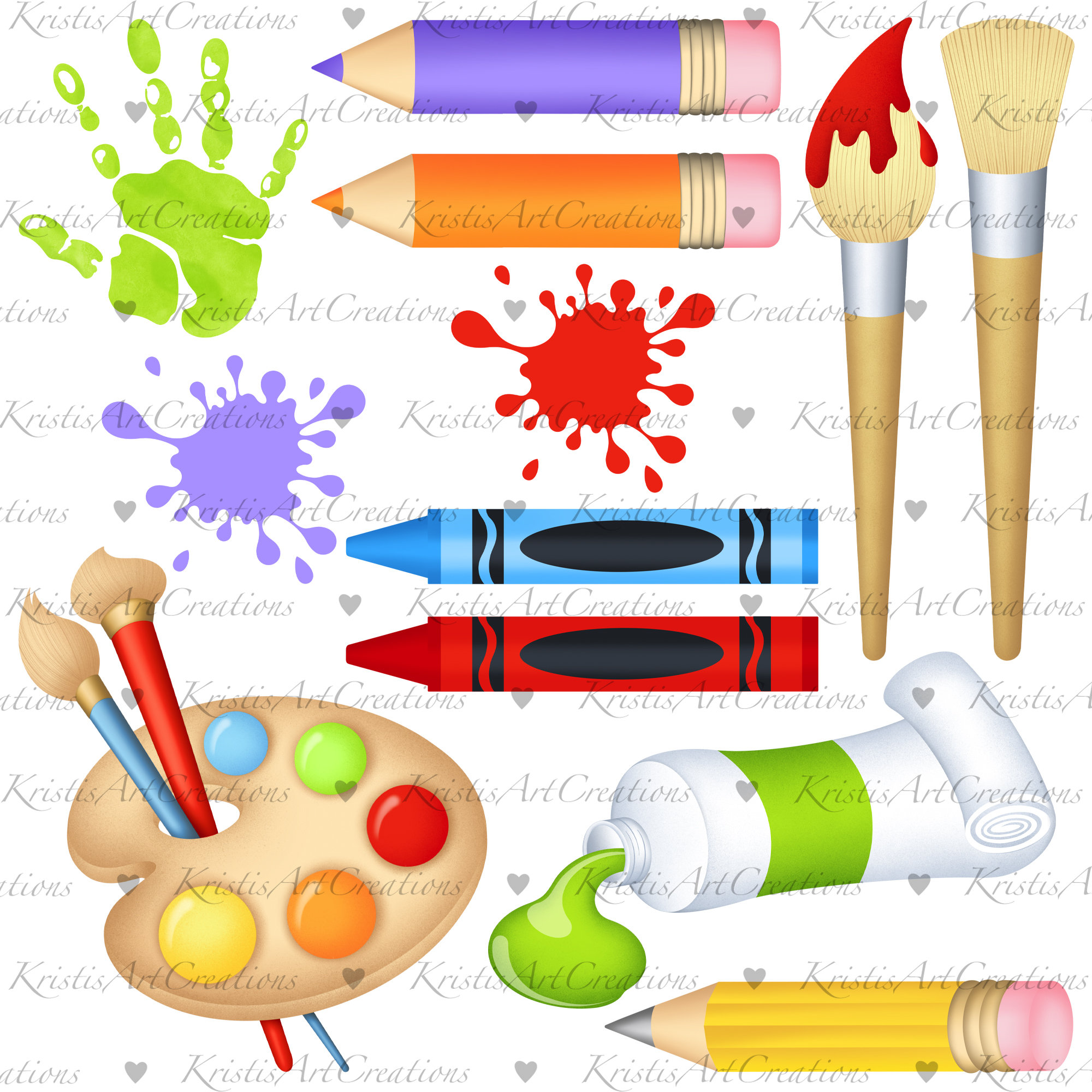 Art Class Clipart, Back to School Clipart, Drawing Suplies, Multicolor ...