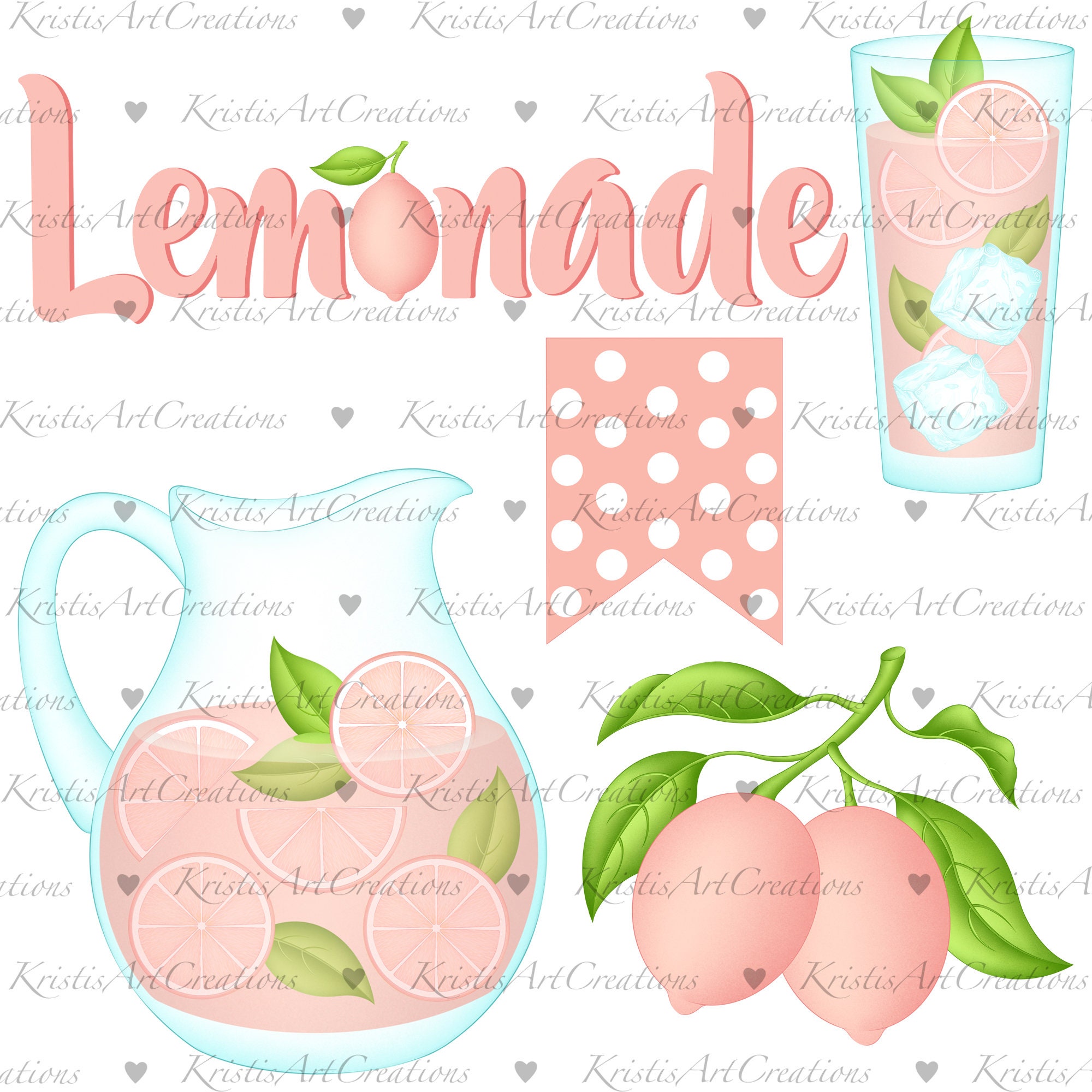 Pink Lemonade Clipart, Lemon Clipart, Summer, Pink Clipart, Summer ...