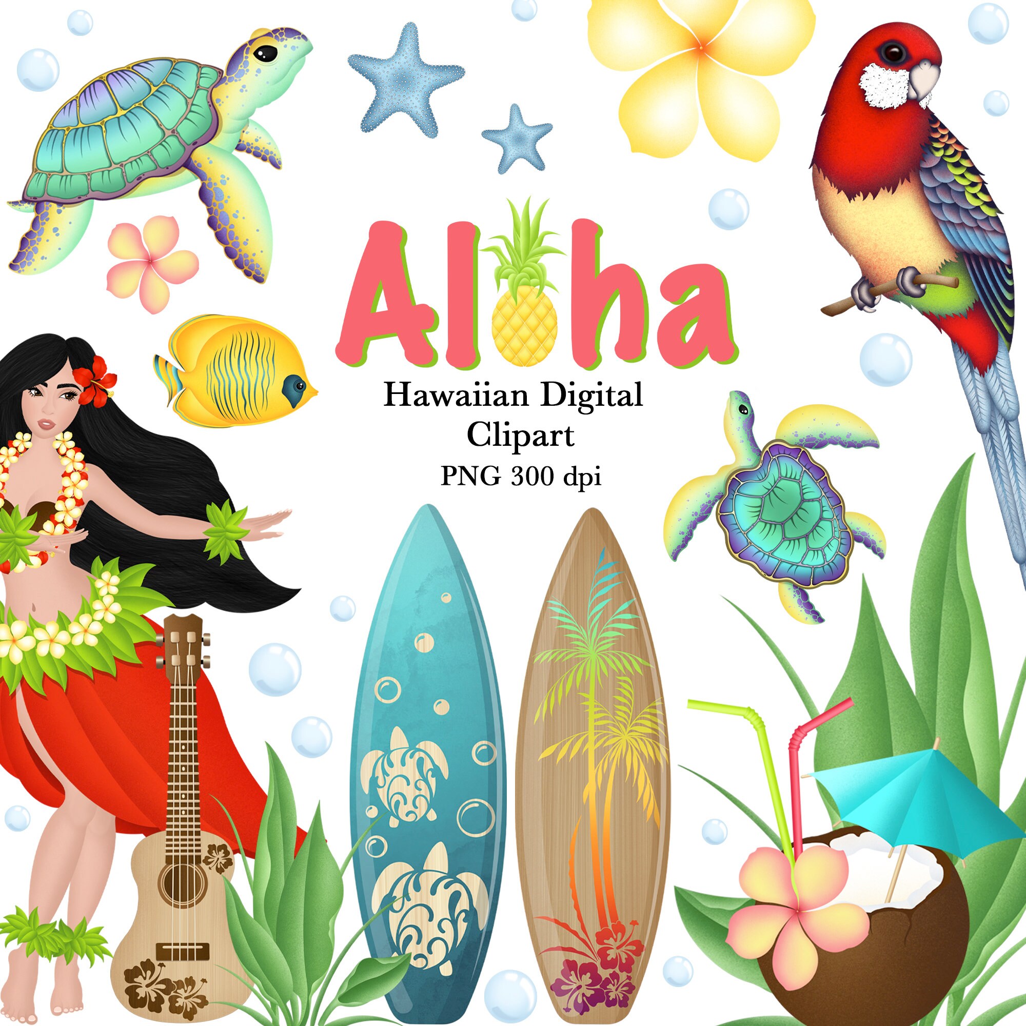Hawaii Clipart, Aloha Clipart, Summer Clipart, Travel Clipart, Tropic ...
