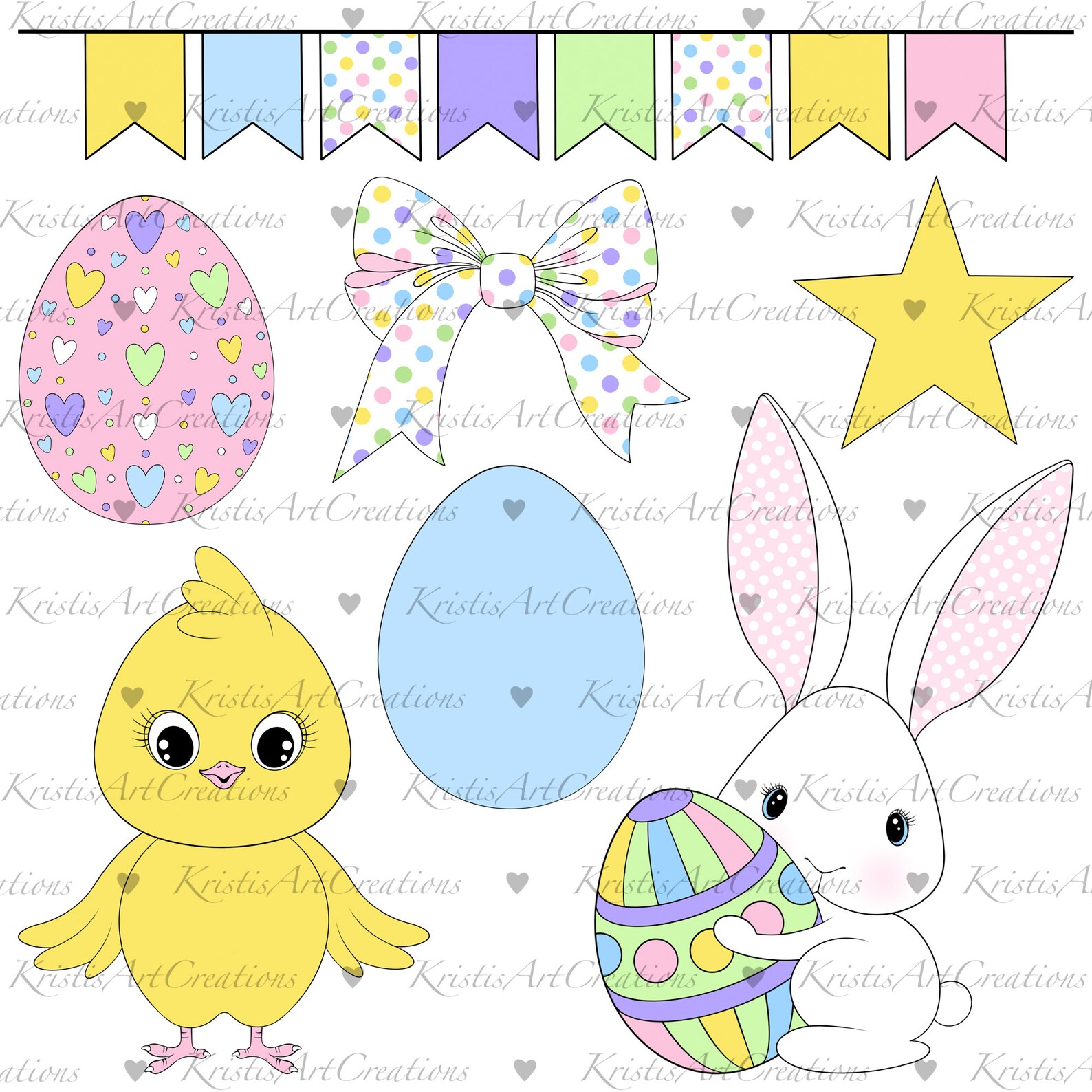 Cute Easter Clipart, Happy Easter, Easter Clipart, Bunny , Eggs, Chick ...