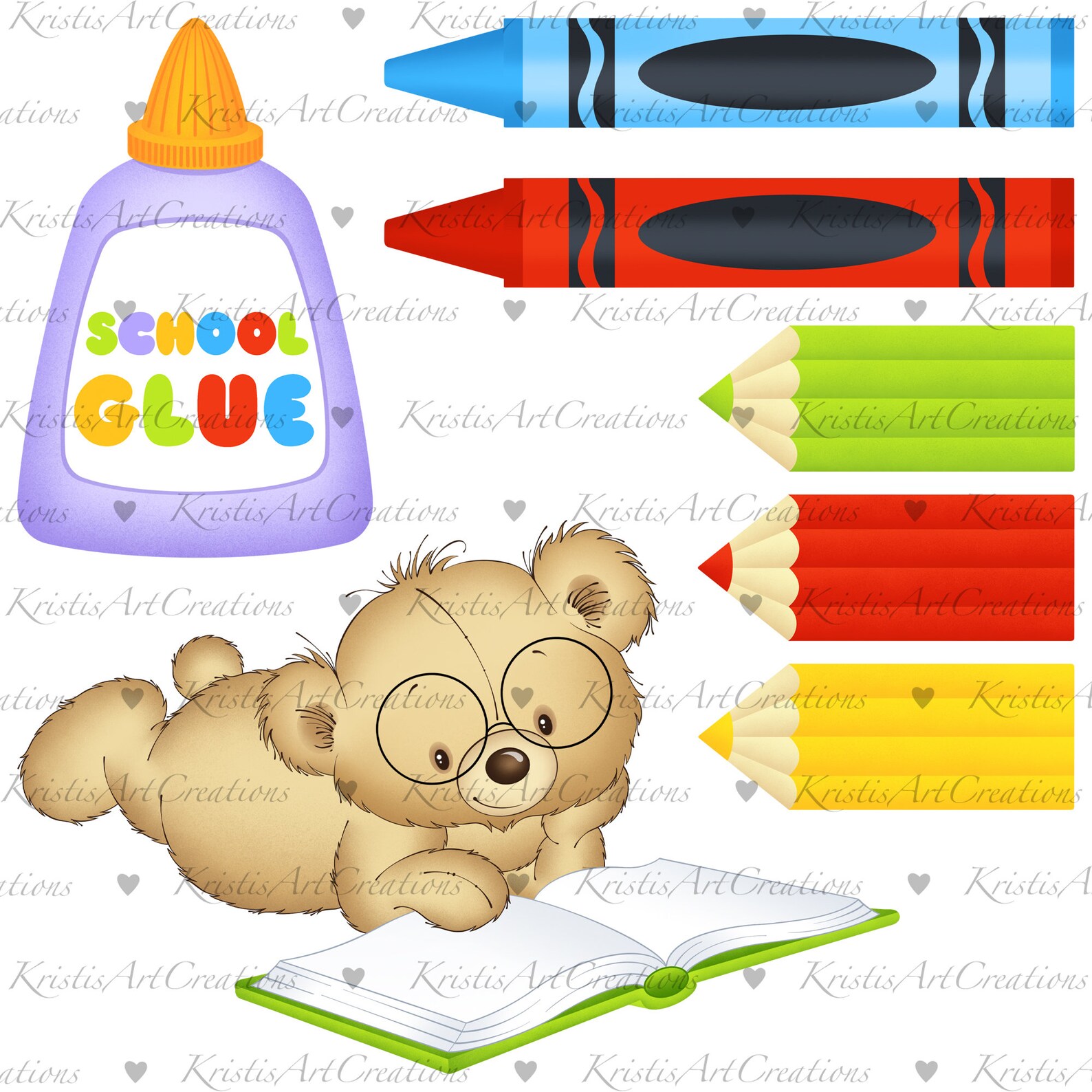 Back to School Clipart, Teddy Bear School Clipart, Multicolor, School ...