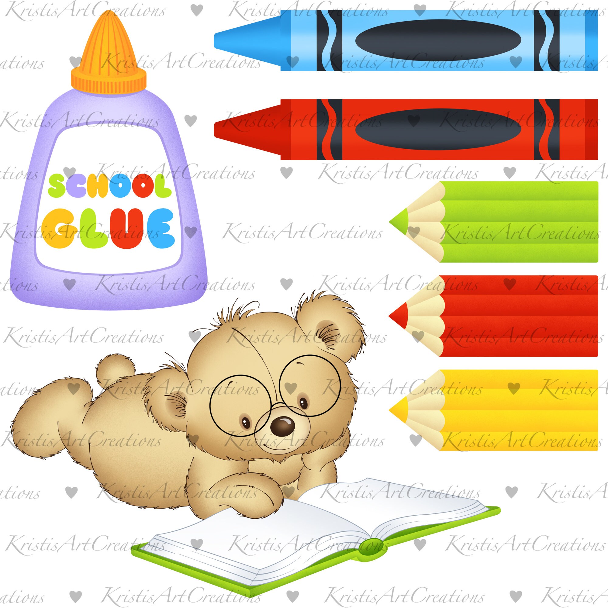 Back to School Clipart, Teddy Bear School Clipart, Multicolor, School ...