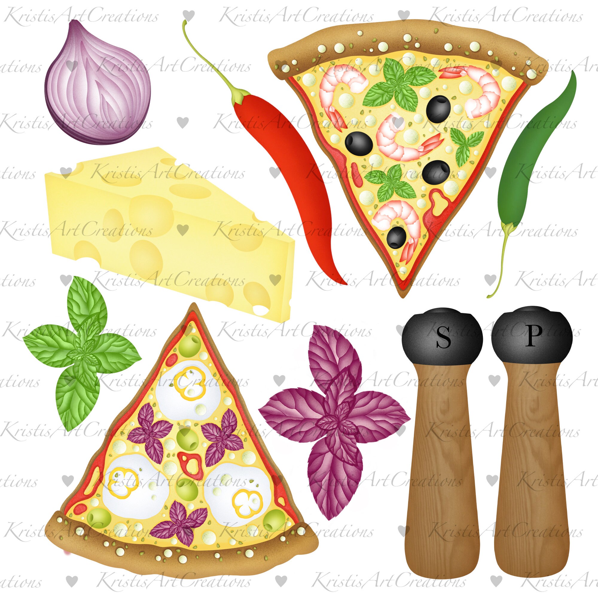 Pizza Clipart, Vegetables Clipart, Fast Food Clipart, Pizza Digital ...