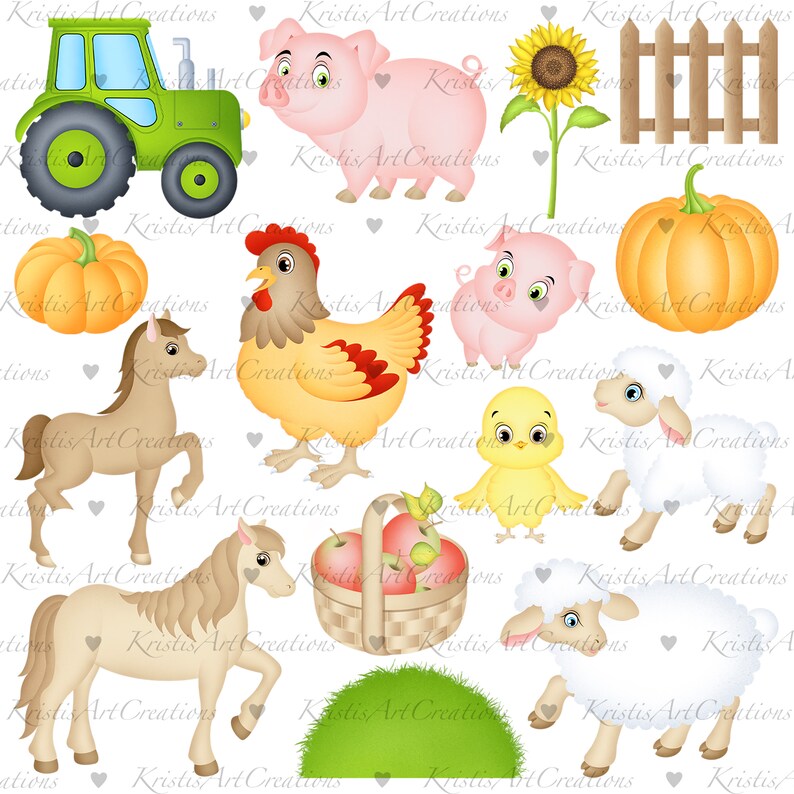Cute Farm Clipart, Farm Digital Clipart, Animals Clipart, Domestic ...