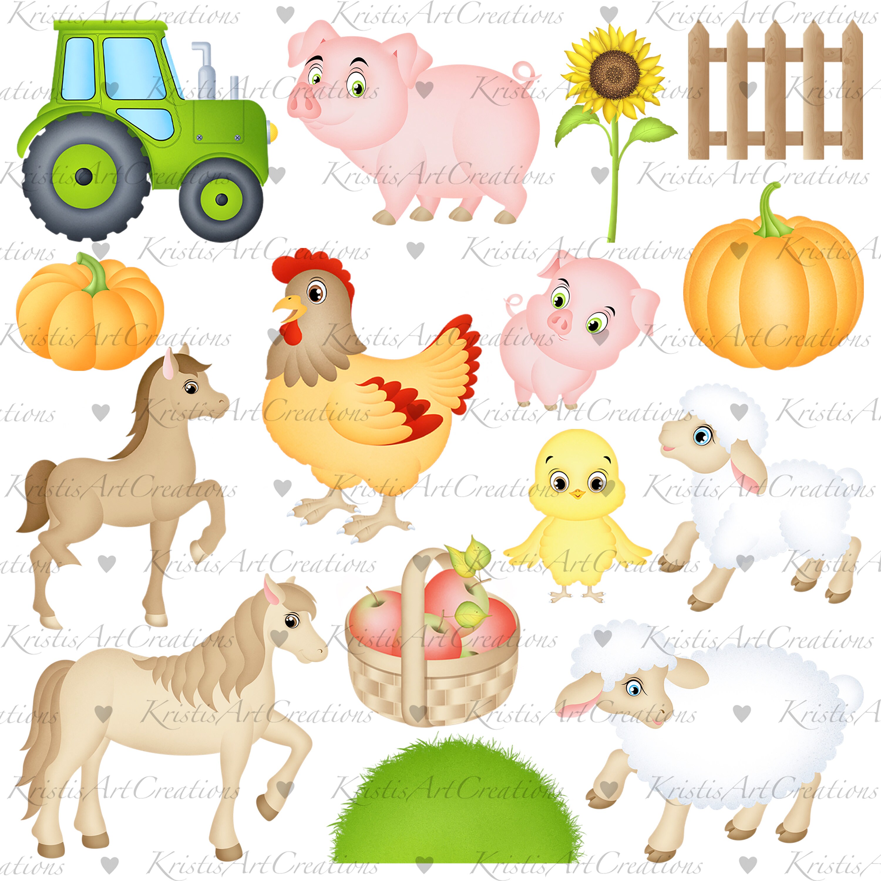 Cute Farm Clipart, Farm Digital Clipart, Animals Clipart, Domestic ...