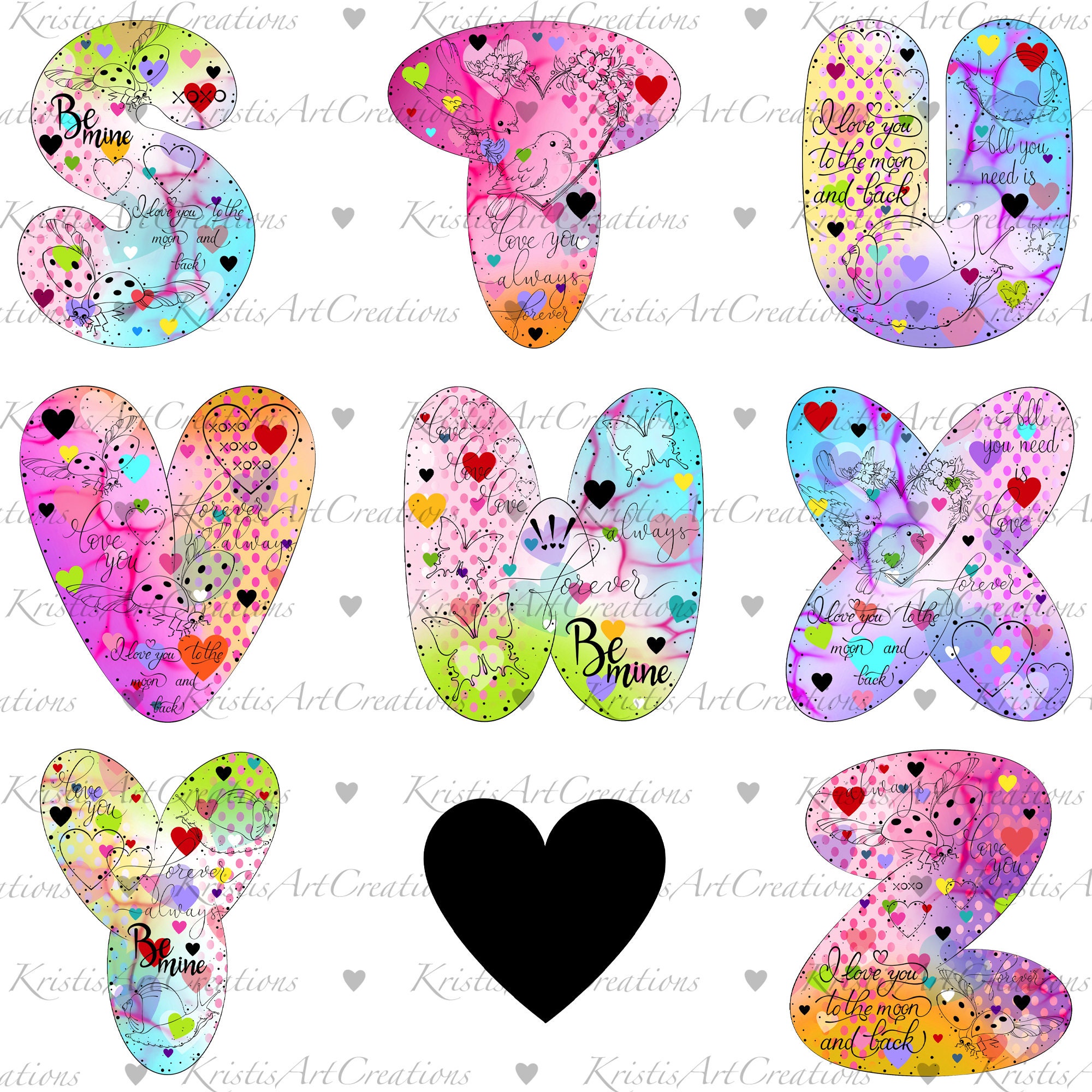 Valentine's Day Alphabet Clipart, Alphabet, Multicolor Alphabet, XOXO ...