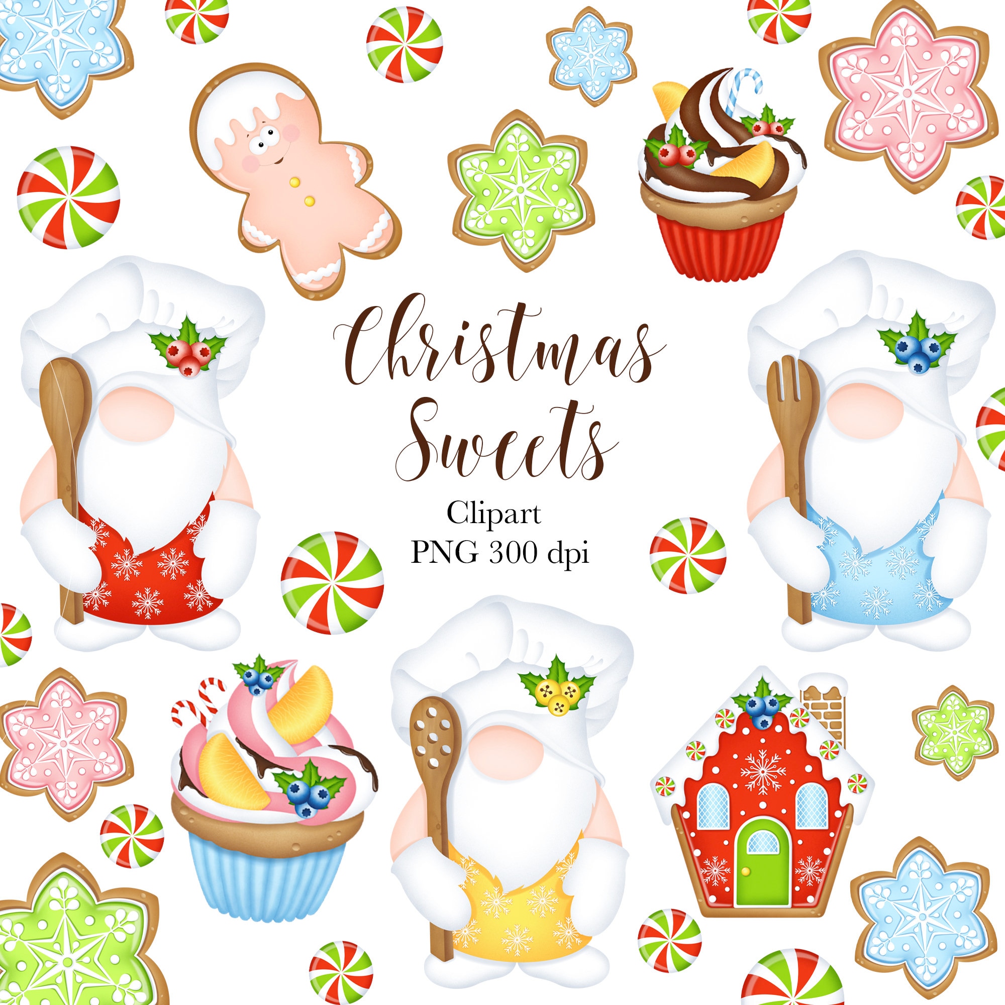 Christmas Sweets Clipart, Christmas Gnomes Clipart, Sweets Clipart, New ...