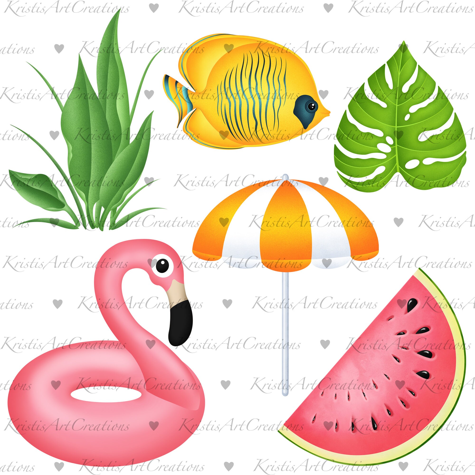 Summer Party Clipart, Summer, Tropical Flowers, Dolphins, Pool Floaties ...