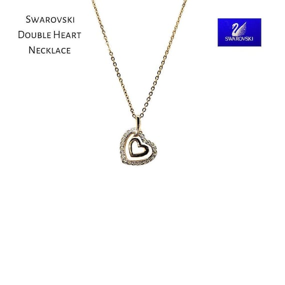 Swarovski Crystal Gold Plated Double Heart Sparkle Classic Pendant Necklace 16.5 Etsy