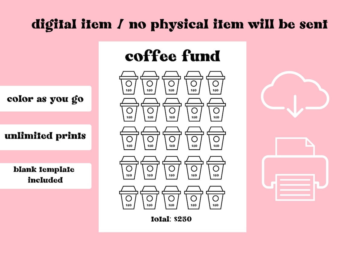 Coffee Fund Printable Challenge, Savings Challenge Printable, Fun ...