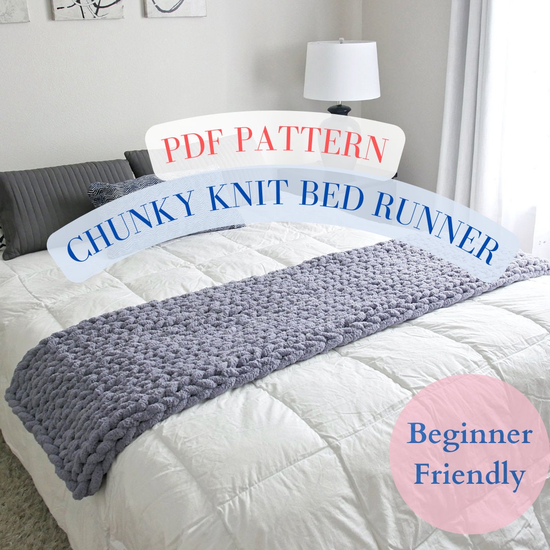 Chunky Bed Runner Knitting Pattern in PDF, How to Hand Knit Blanket ...