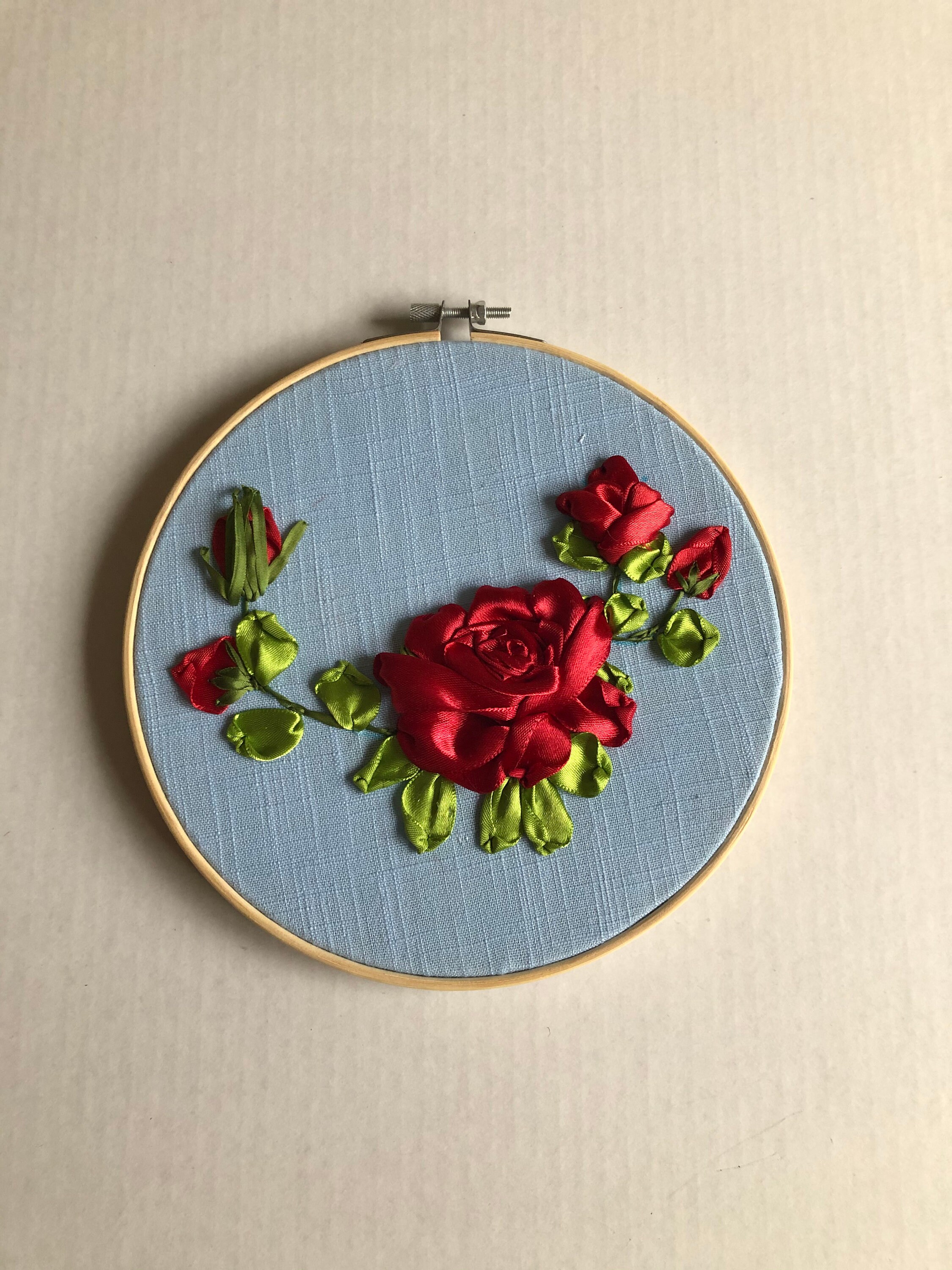 Silk Roses Ribbon Embroidery Wall Hanging Art in Wooden Hoop | Etsy