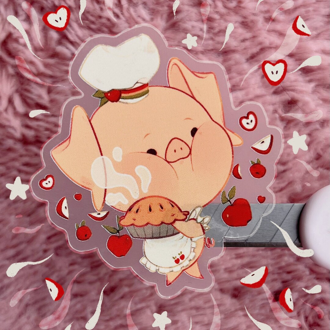 Cottagecore Apple Pie Baker Pig: Adorable 2.1" X 2" Matte Clear Sticker ...