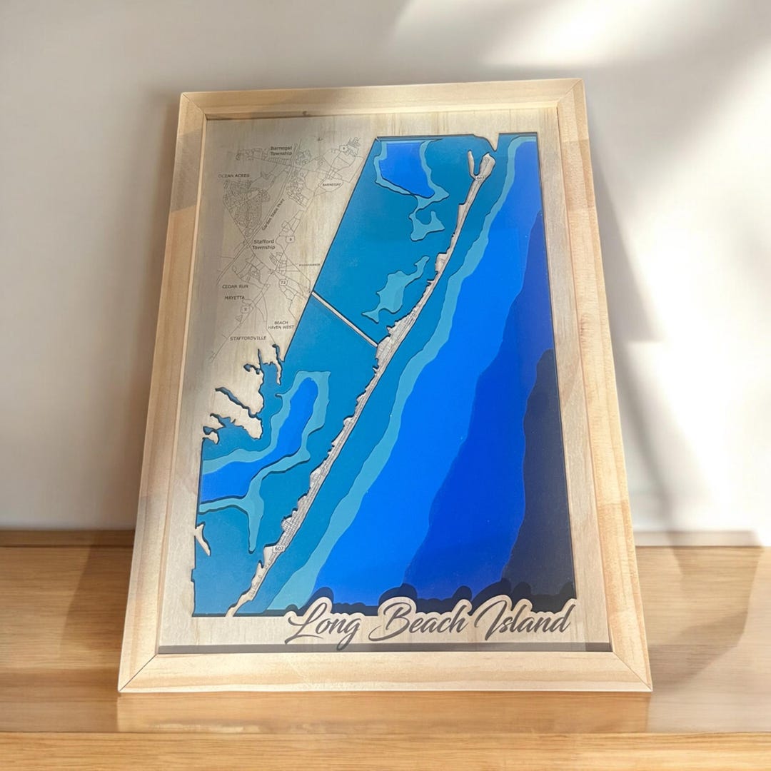 Layered Bathymetric Map of Long Beach Island, New Jersey - A Nautical ...