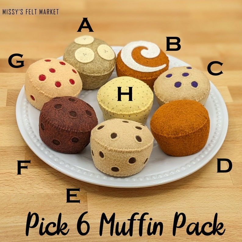 Pick 6 MUFFIN VARIETY PACK Felt Play Food With Tin - Etsy