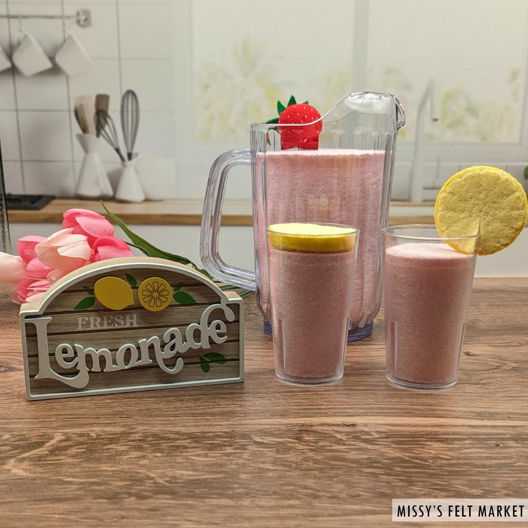 Pink Lemonade Play Set for Pretend Play - 1 Pitcher of Felt Drink and 2 ...