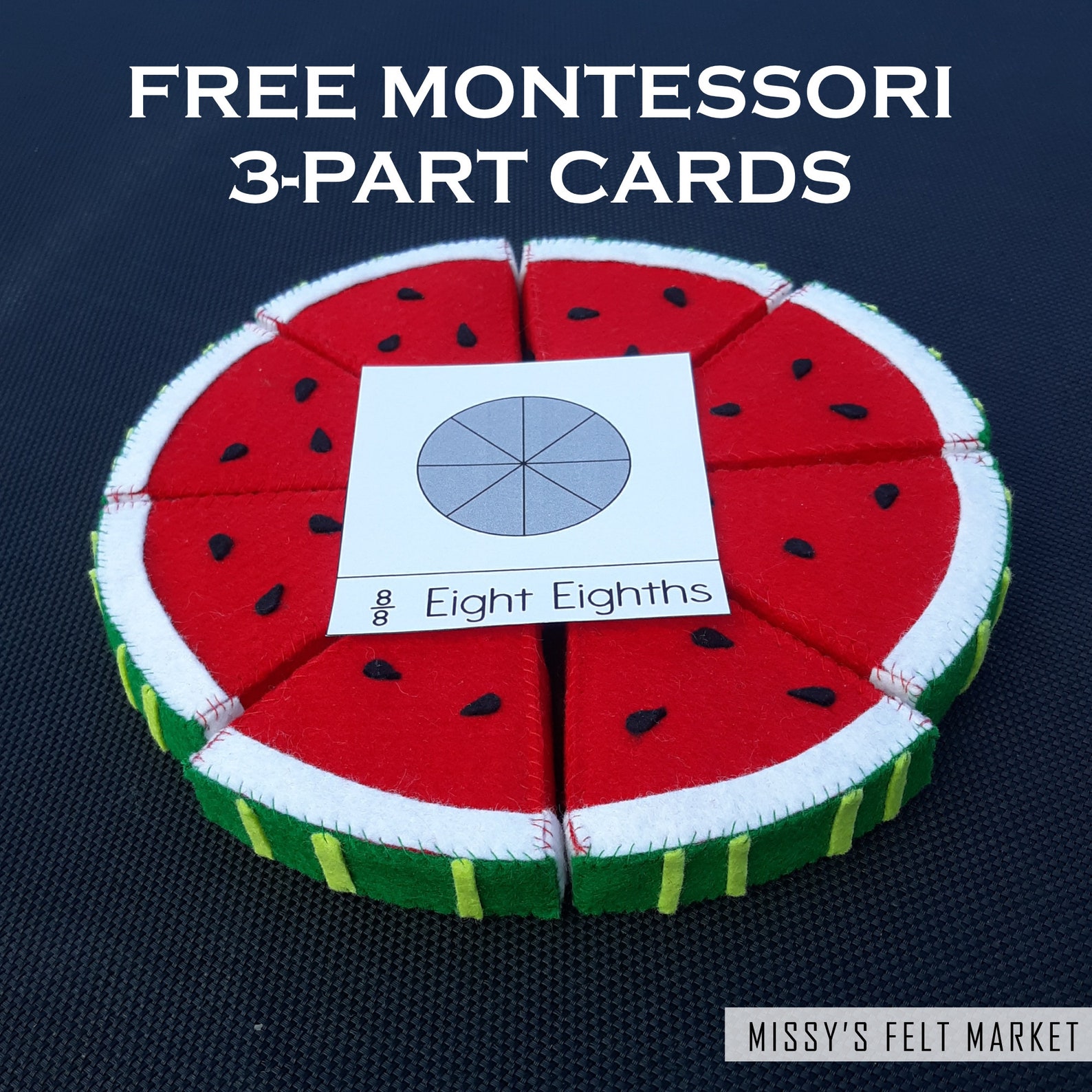 Watermelon Fractions Set with Free Montessori 3-Part Cards | Etsy