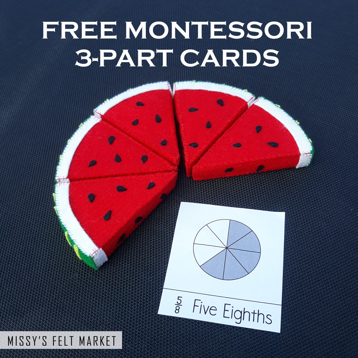 Watermelon Fractions Set with Free Montessori 3-Part Cards | Etsy