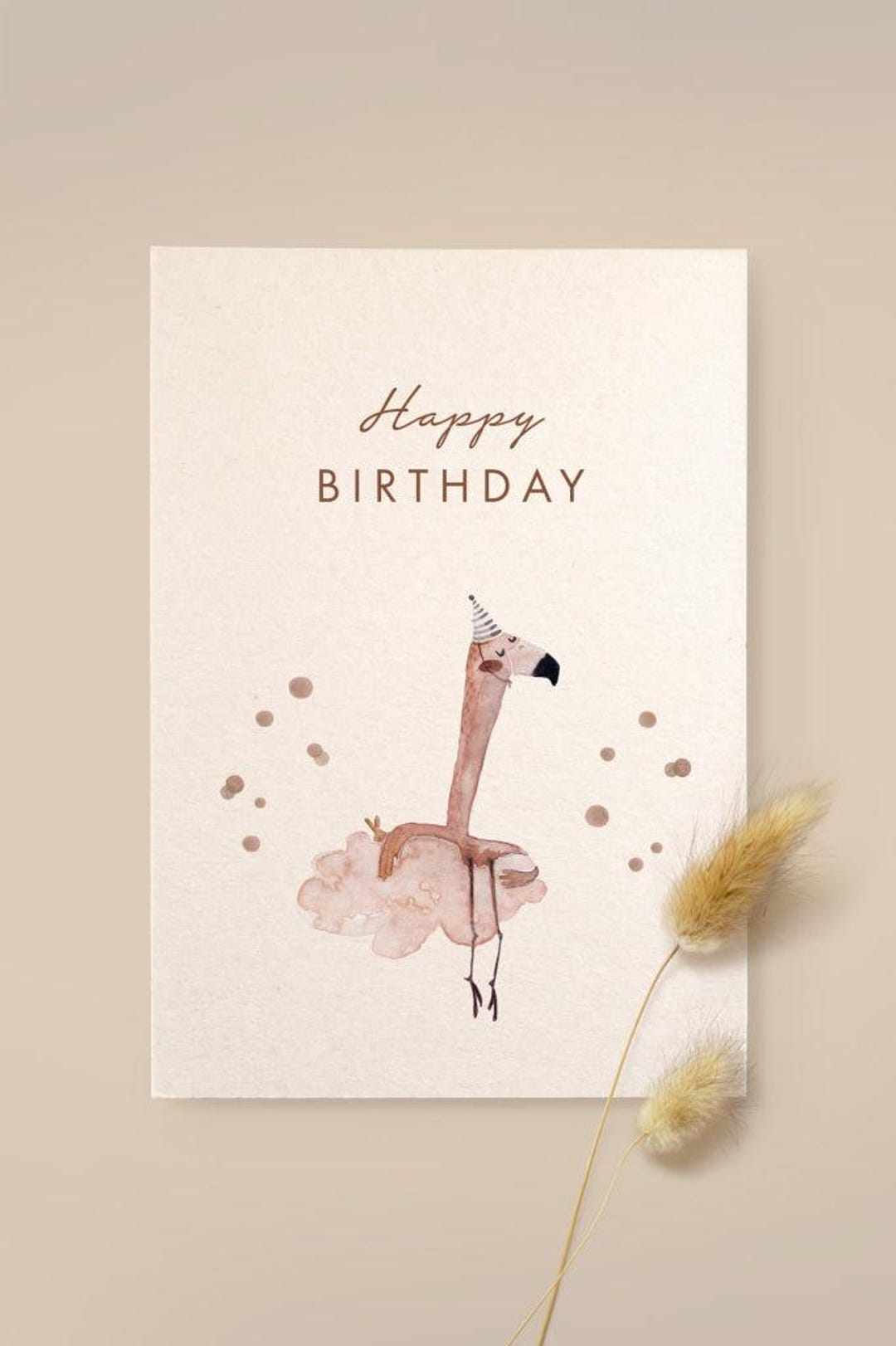 Flamingo “happy Birthday” Card Made of Wood Pulp Cardboard - Etsy
