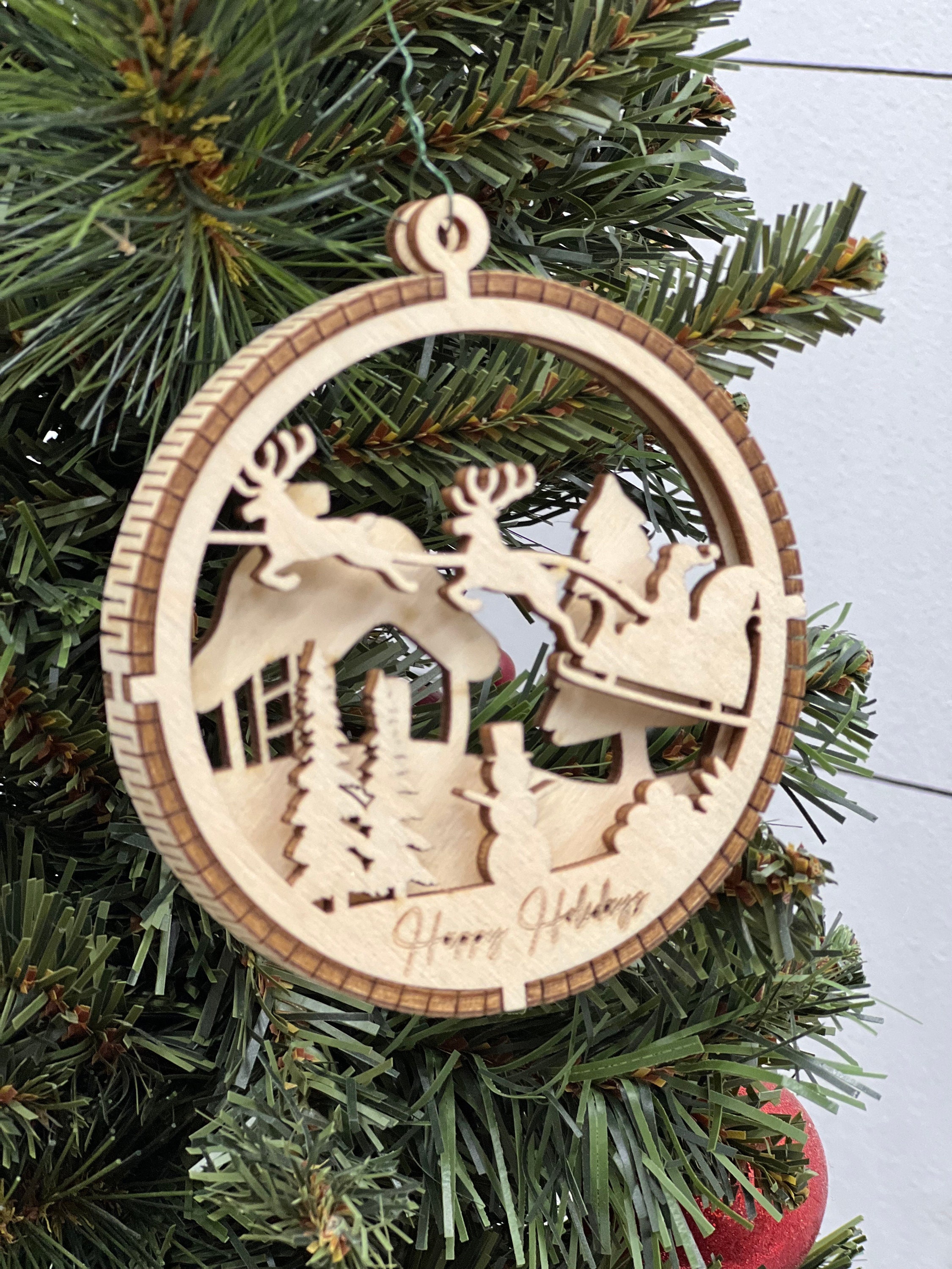 This is a Round Wooden Christmas Ornament With a Winter Scene With a ...