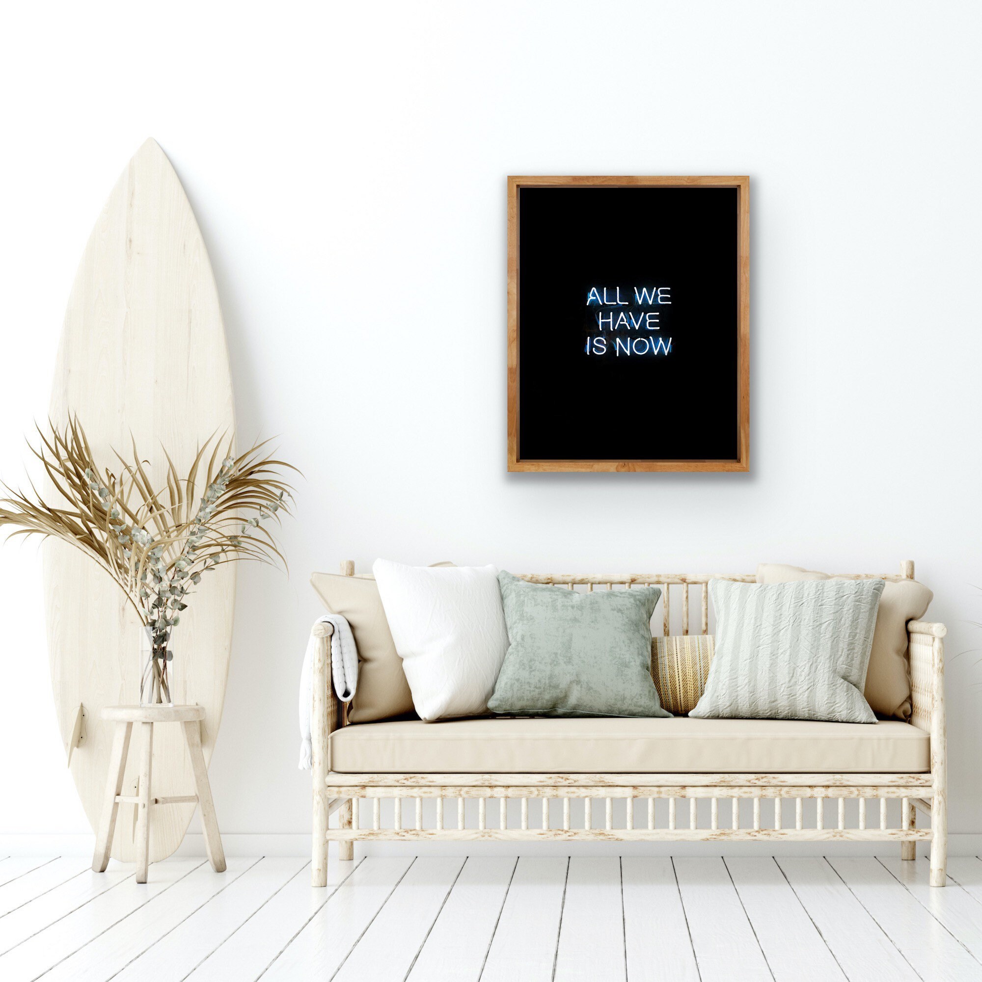 Neon Blue Sign all We Have is Now Quote Text Fine Art Print Print Boho ...