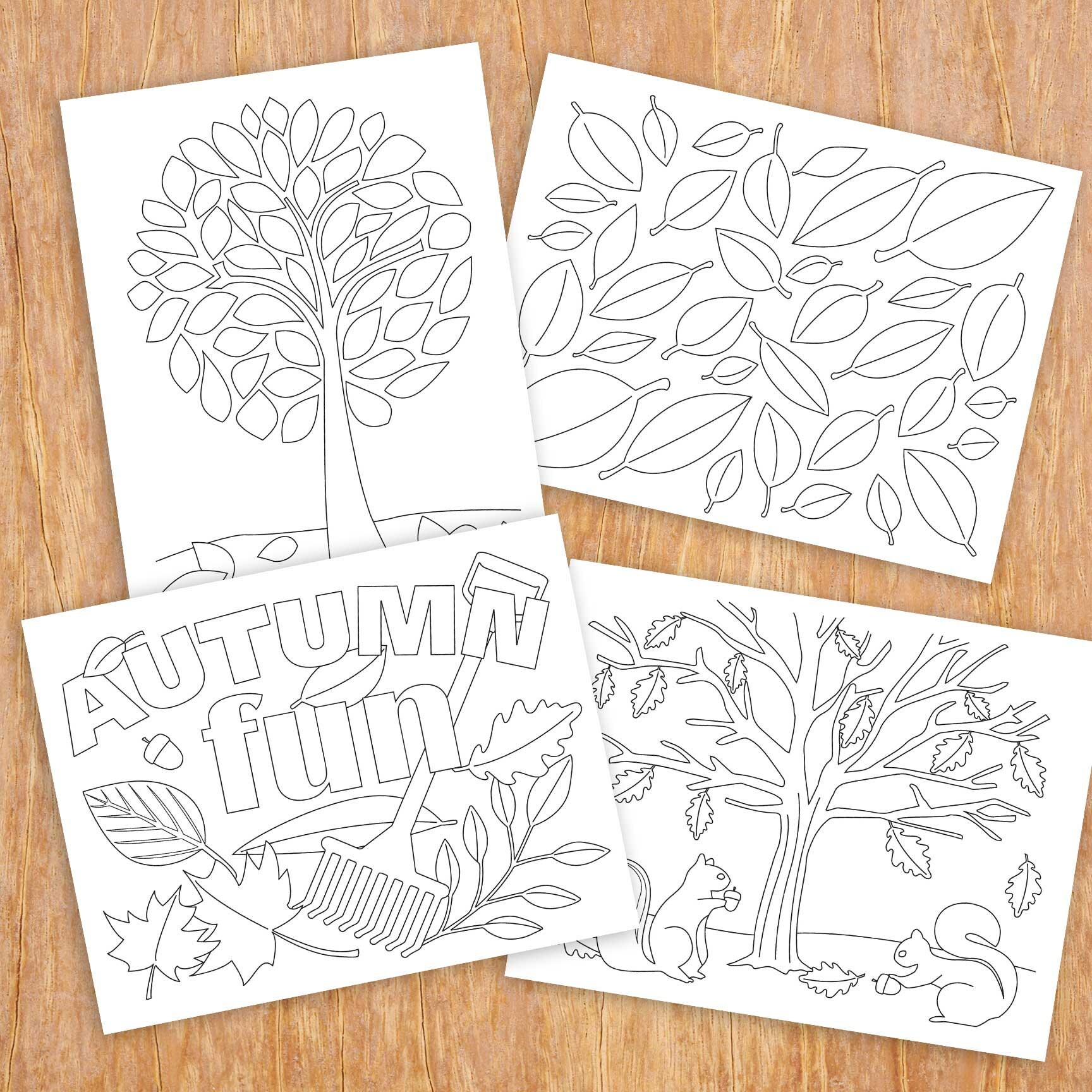 Eight Fall Colouring Sheets, Kids Autumn Coloring Pages, Set of 8 - Etsy