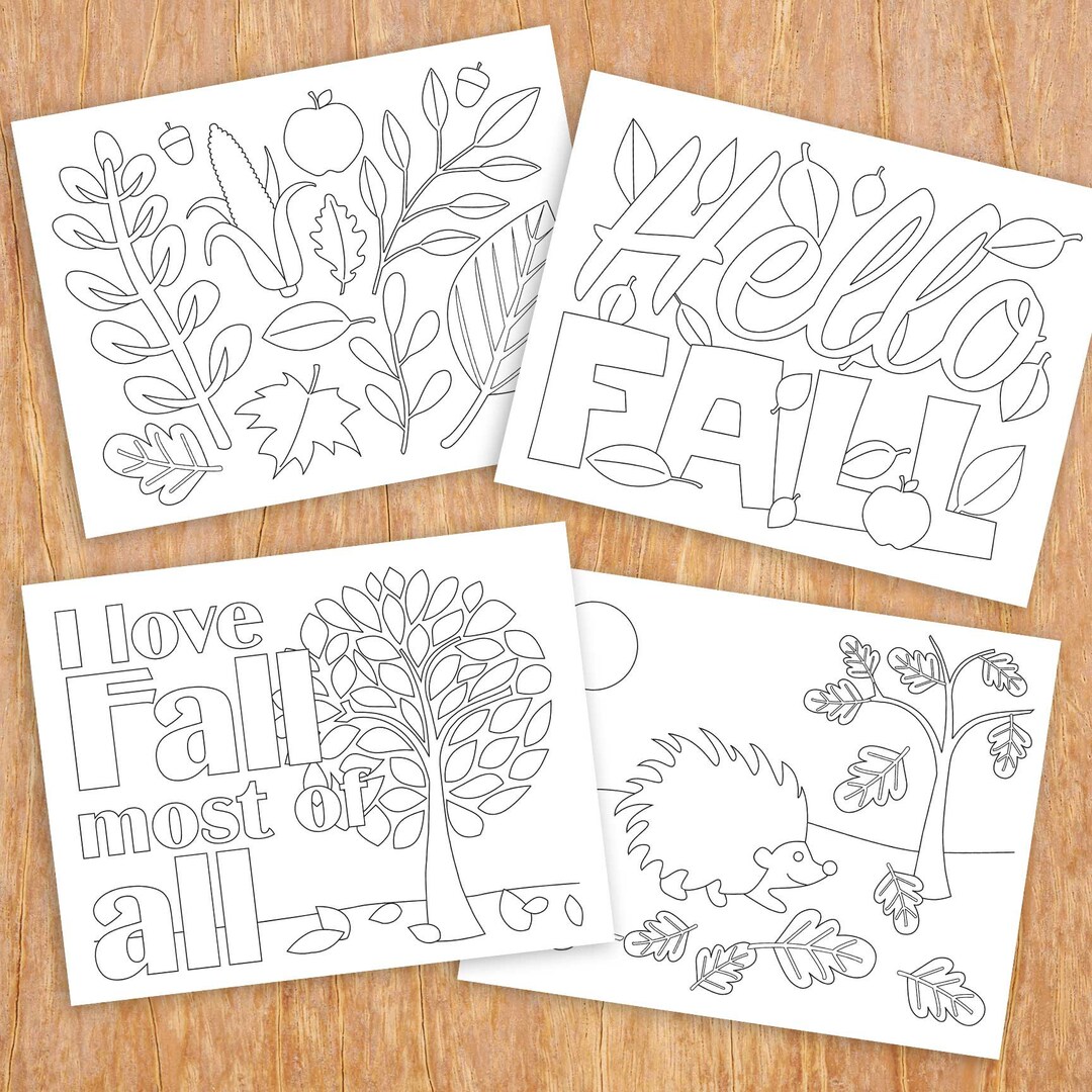 Eight Fall Colouring Sheets, Kids Autumn Coloring Pages, Set of 8 - Etsy