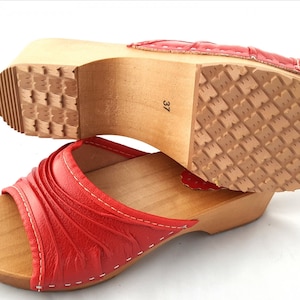 Clogs High Heel Classic RED Real Leather Wood Clogs Clogs - Etsy